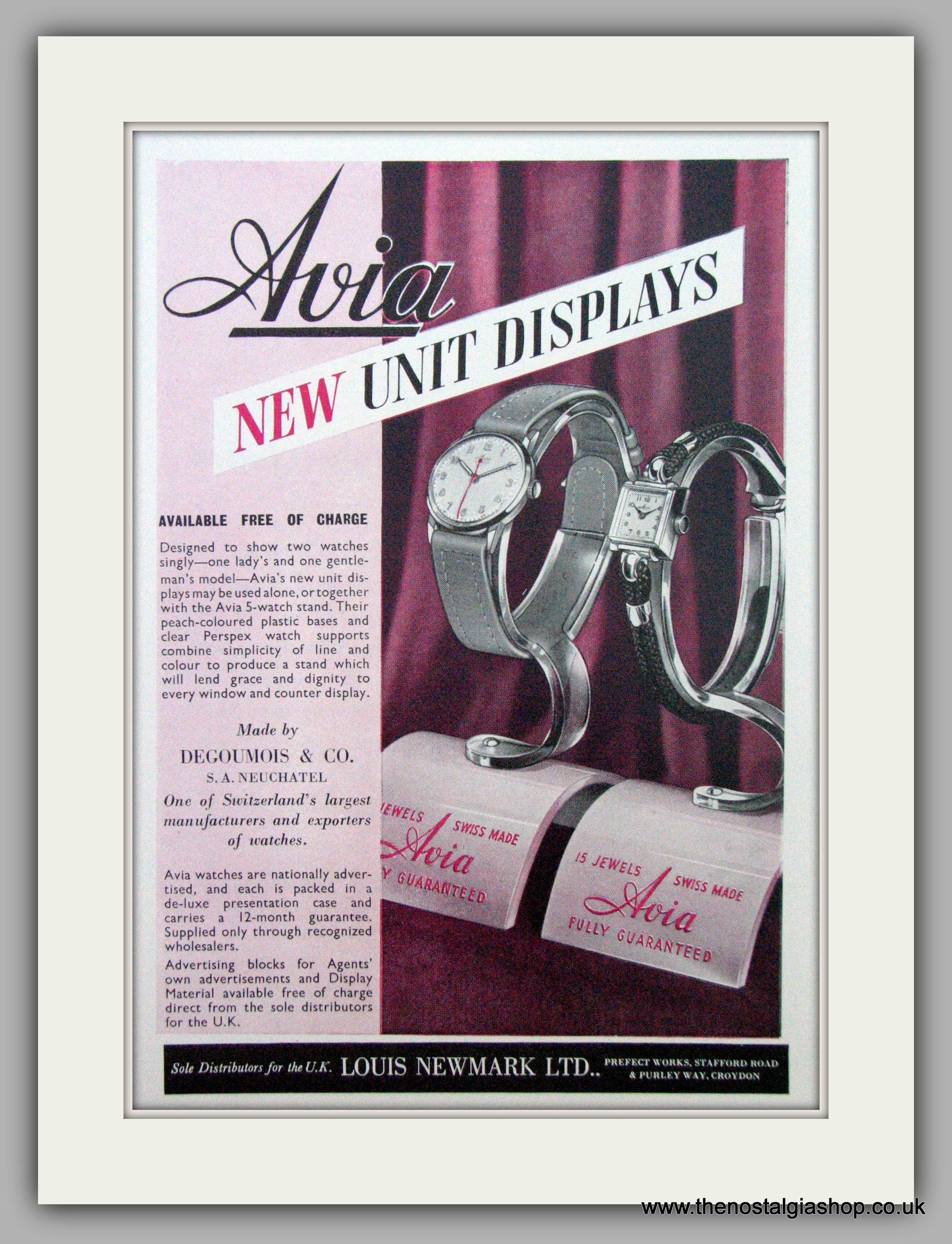 Avia Watches, New Unit Displays. Original Advert 1951. (ref AD7288 ...