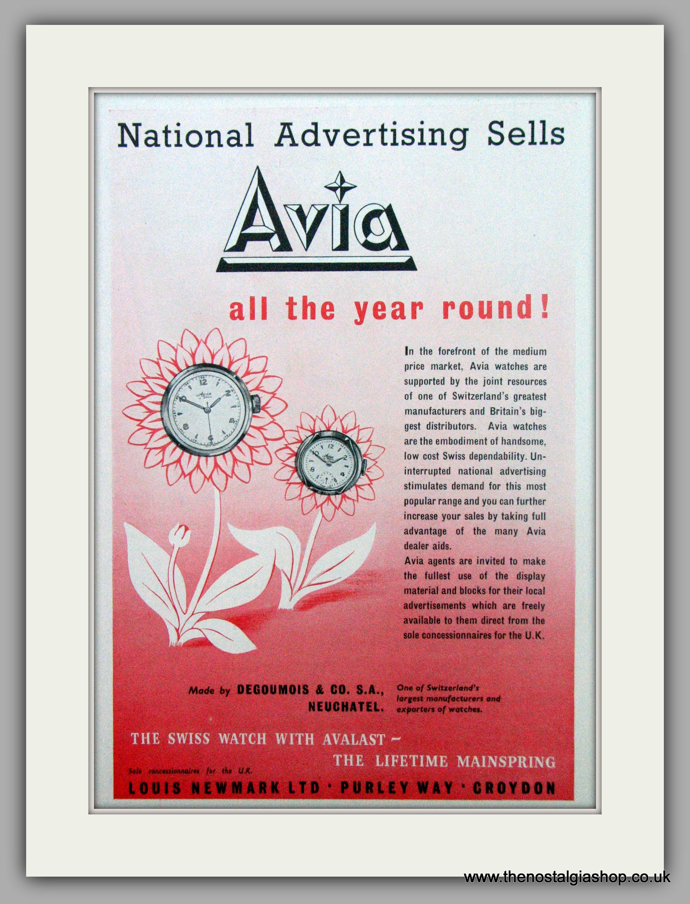 Avia Watches. Original Advert 1954. (ref AD7292) – The Nostalgia Shop