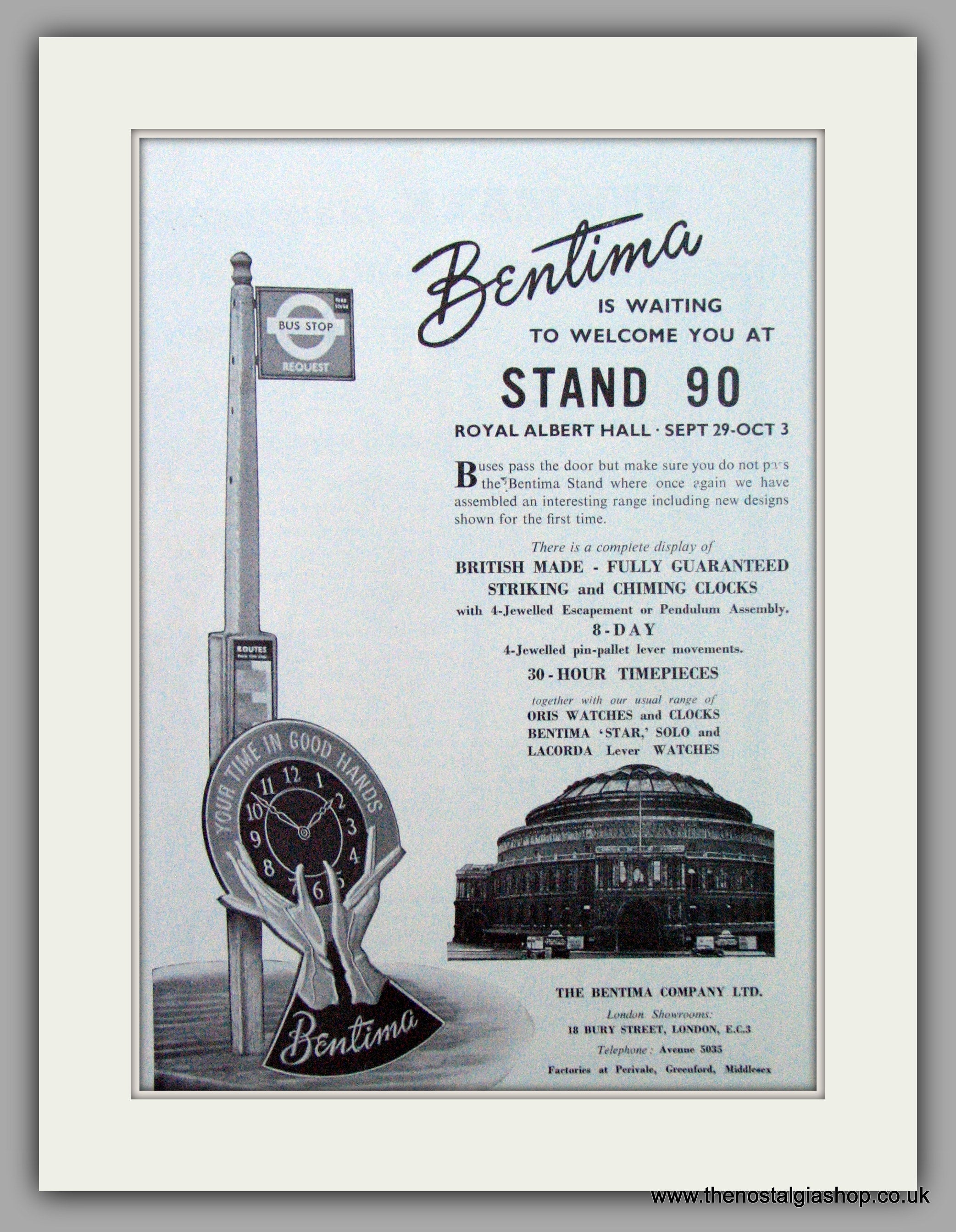 Bentima Watches. Original Advert 1958. (ref AD7381) – The Nostalgia Shop