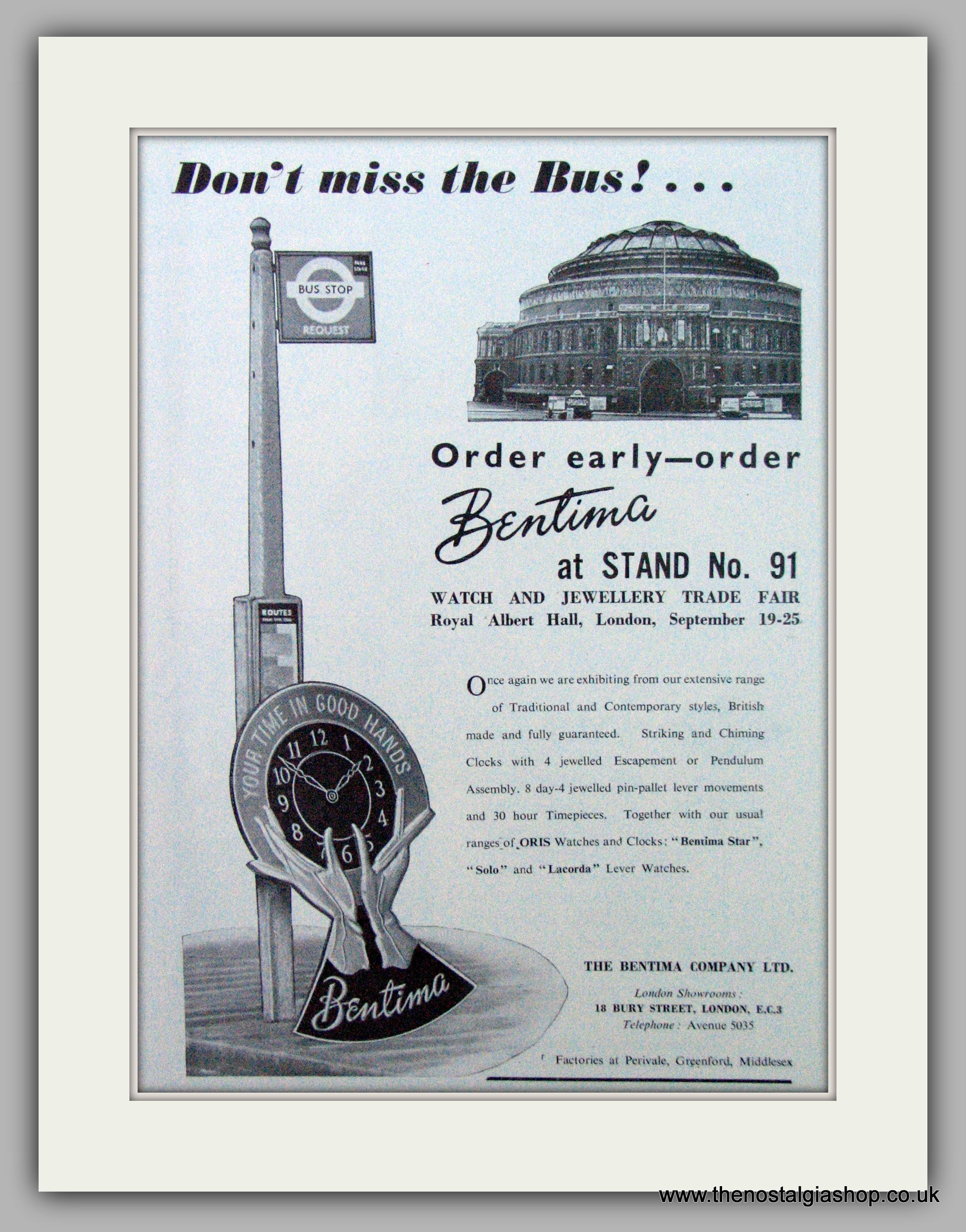 Bentima Watches. Original Advert 1957. (ref AD7382) – The Nostalgia Shop