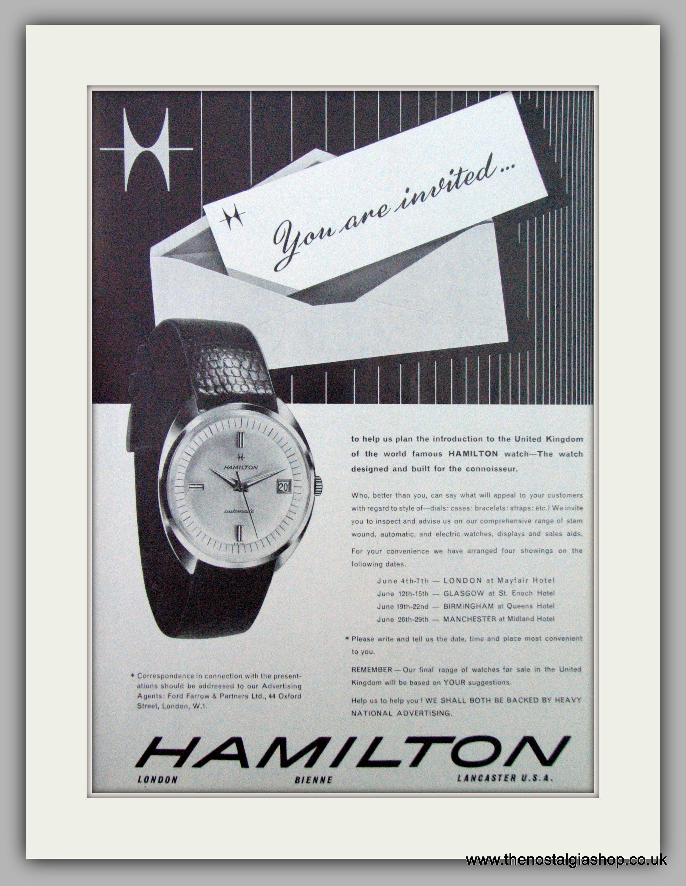 Hamilton Watches. Original Advert 1962. (ref AD7449) – The Nostalgia Shop