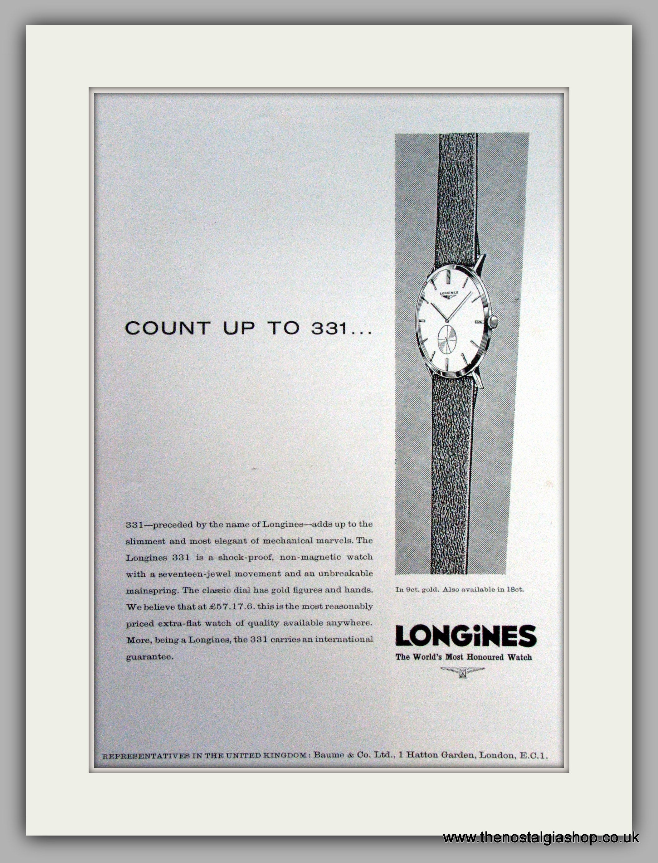Longines 331 Watches. Original Advert 1958. (ref AD7538) – The ...