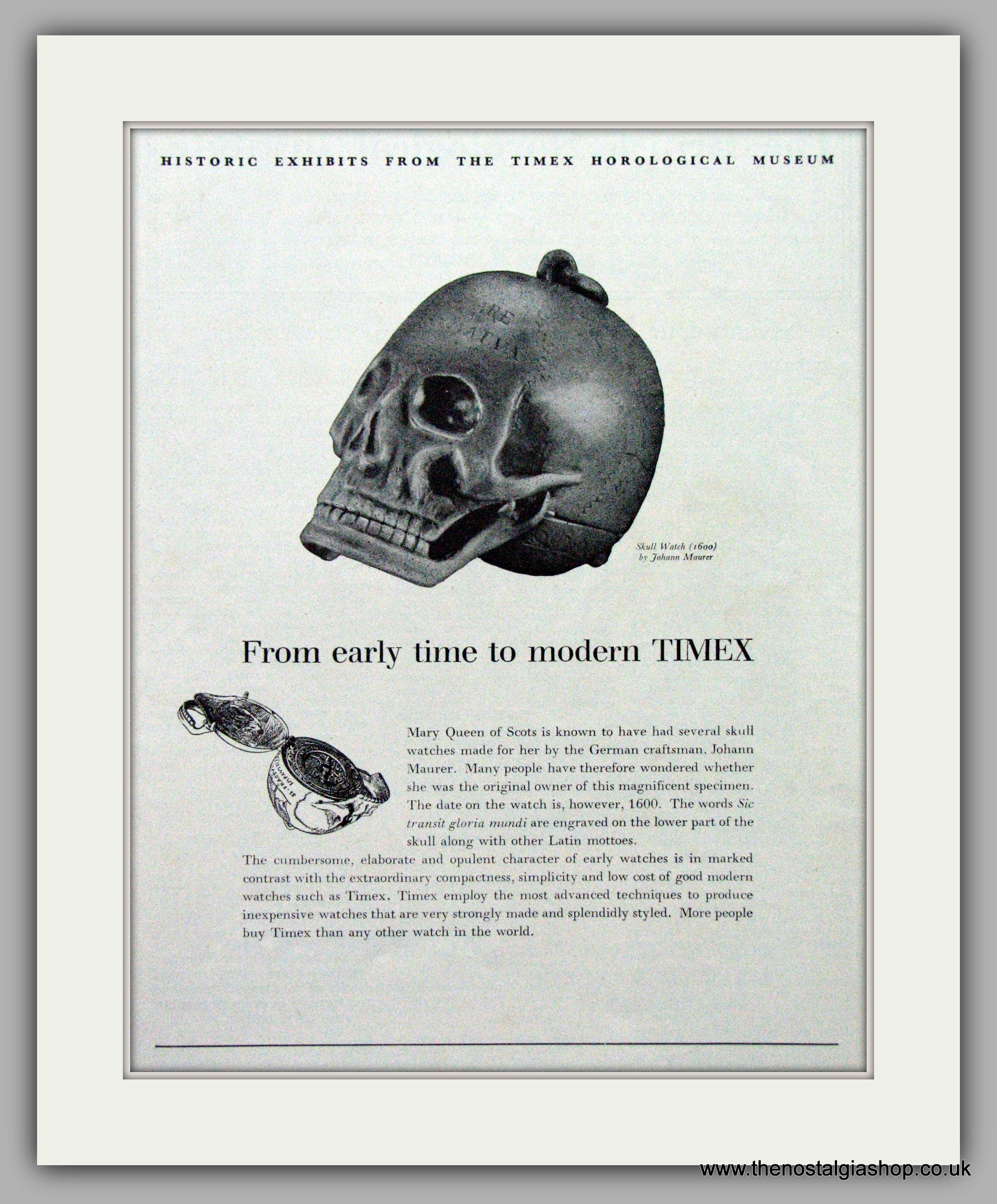 Timex Skull Watch. Original Advert 1957. (ref AD7608) – The Nostalgia Shop
