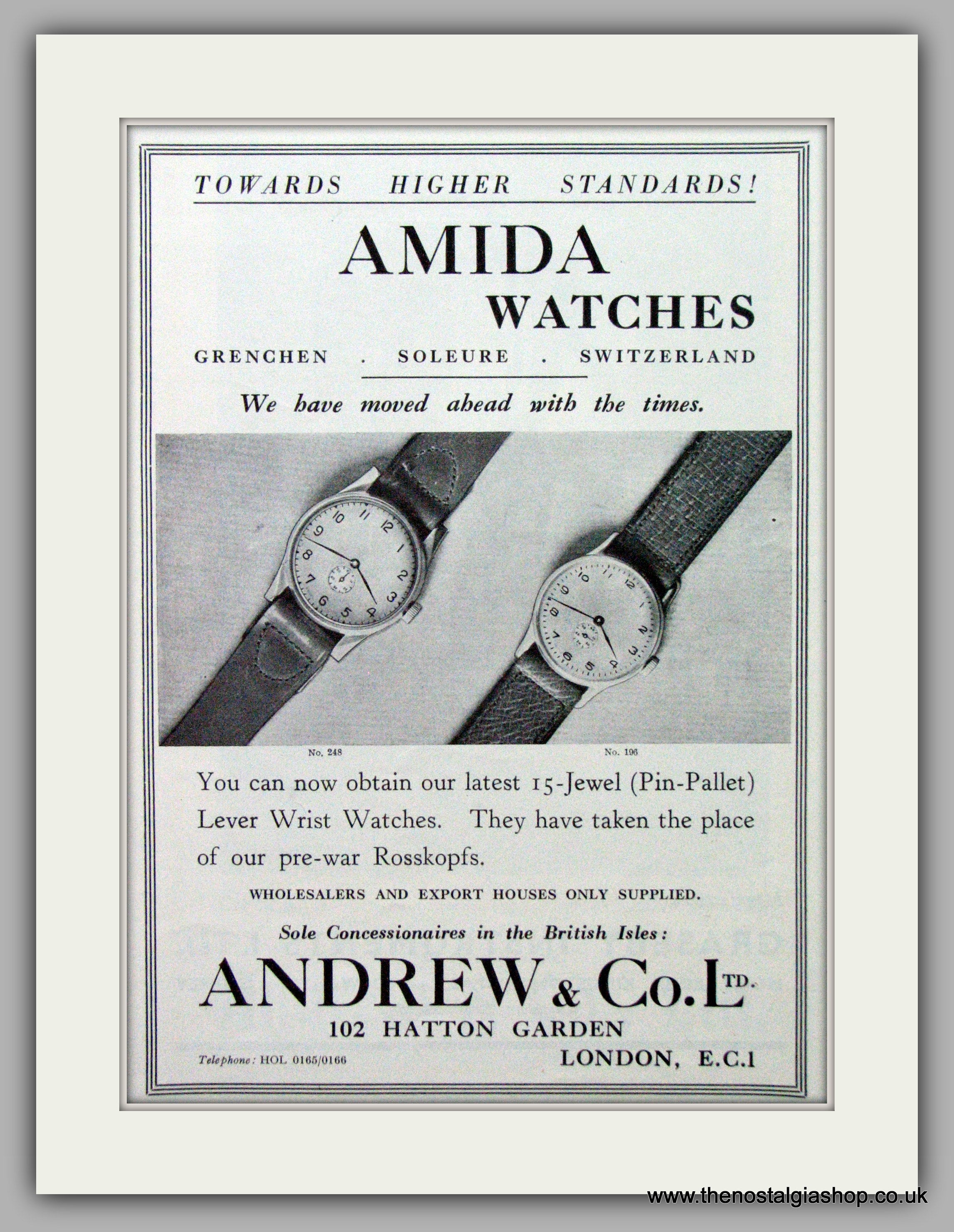 Amida Watches. Original Advert 1946. (ref AD7631) – The Nostalgia Shop