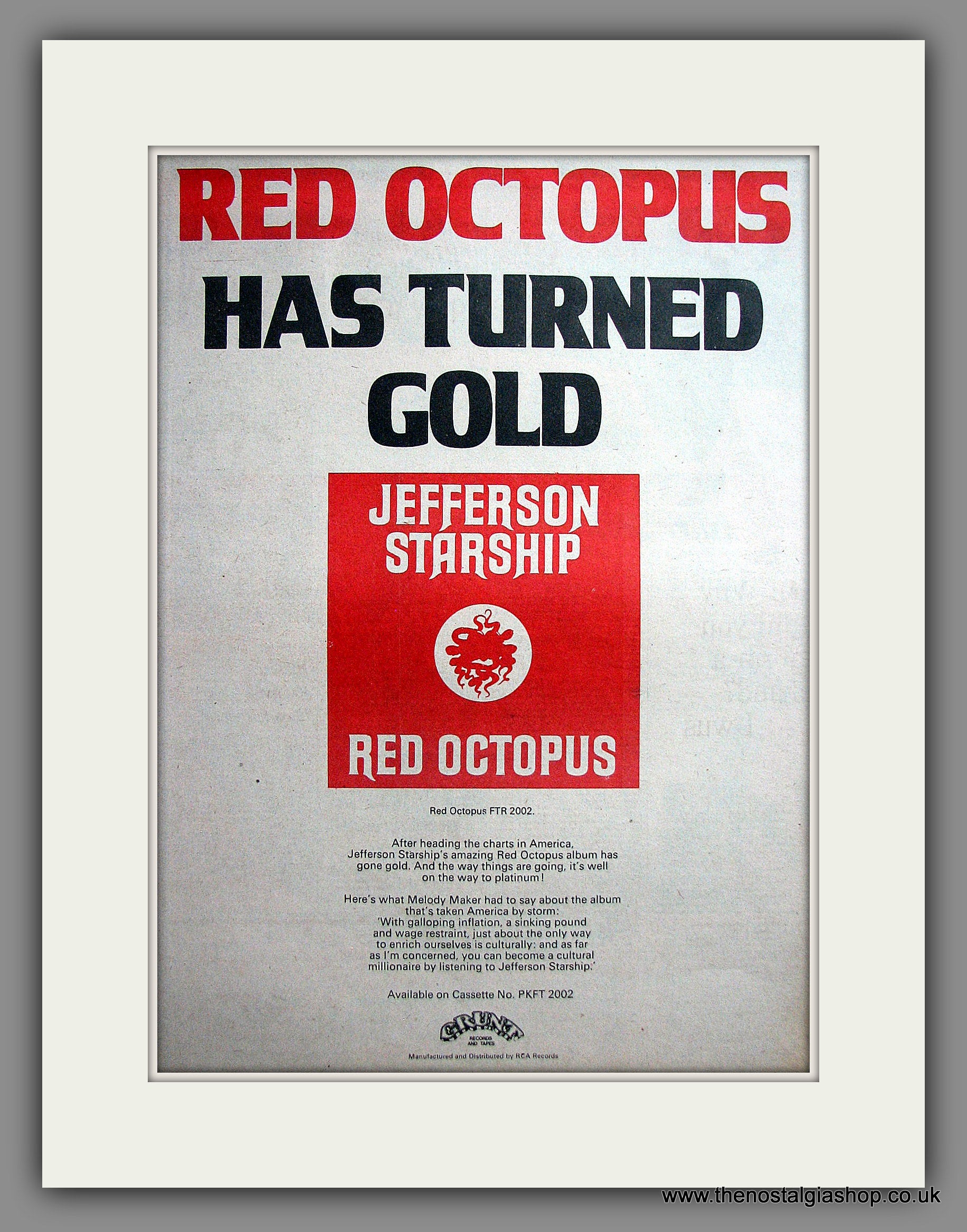 Jefferson Starship Red Octopus. Original Advert 1975 (ref AD12495 ...