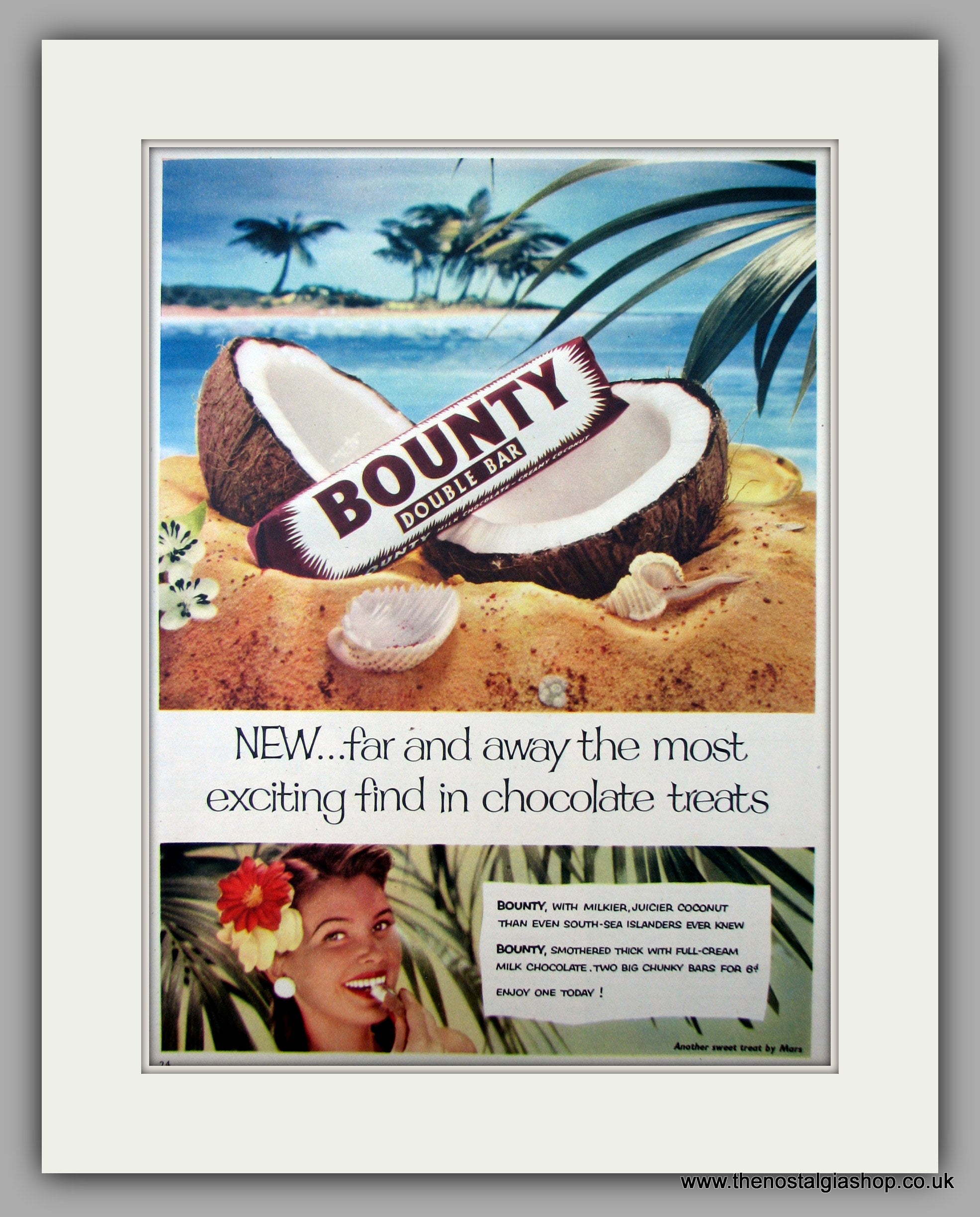 Bounty Double Bar. Original Advert 1954 (ref AD9989) – The Nostalgia Shop