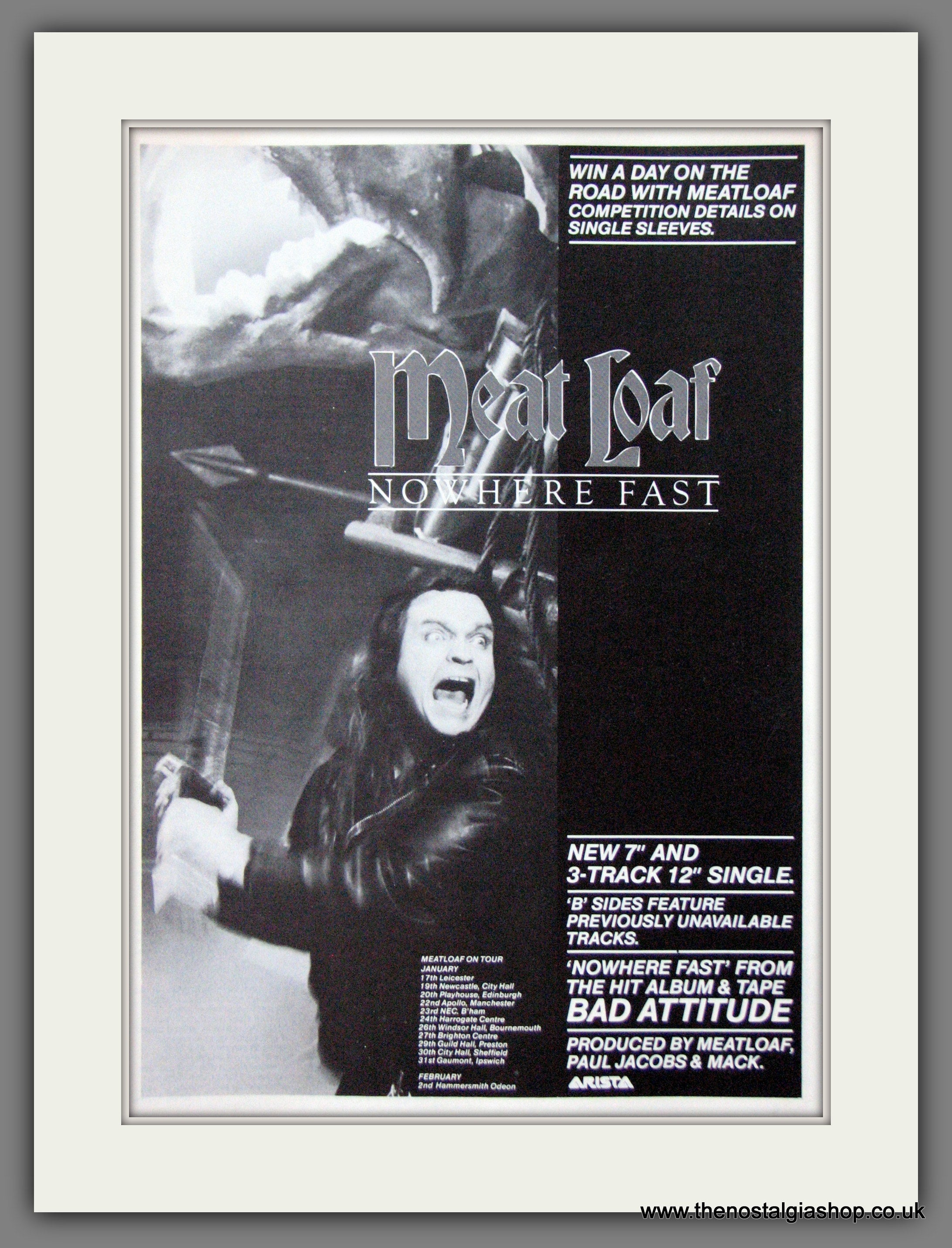 Meat Loaf. Nowhere Fast. 1984 UK Tour Dates. Original Advert (ref AD55 ...