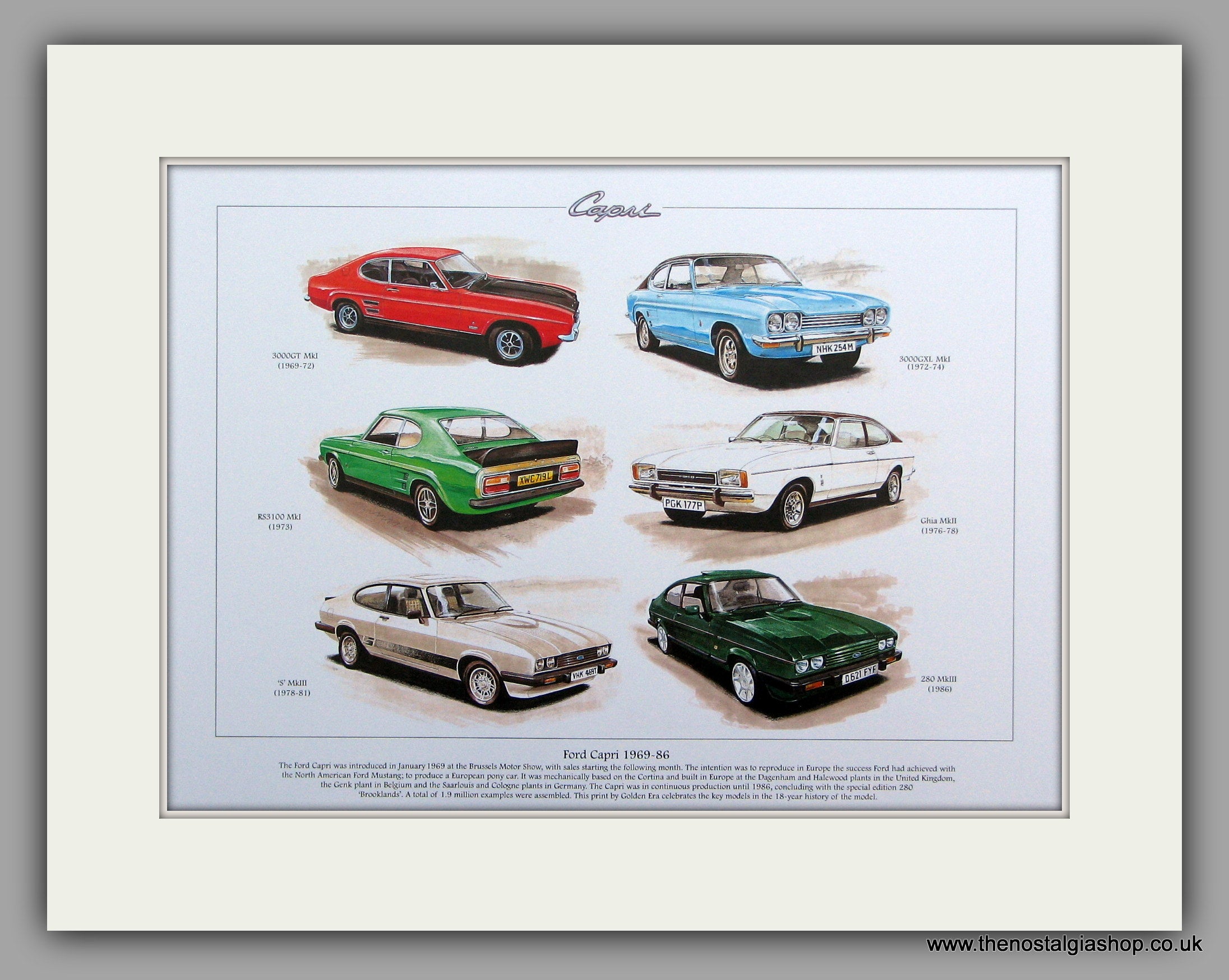 Ford Capri 1969 - 1986. Mounted Print – The Nostalgia Shop