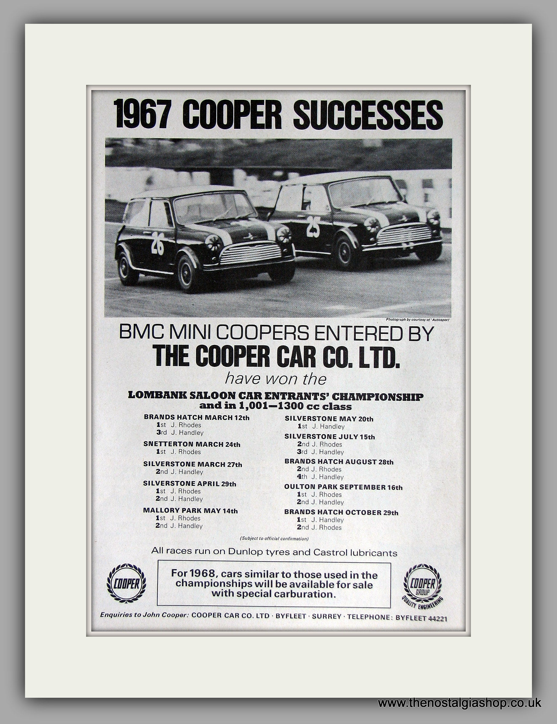 Mini Cooper 1967 Successes. Original Vintage Advert (ref AD7773) – The ...