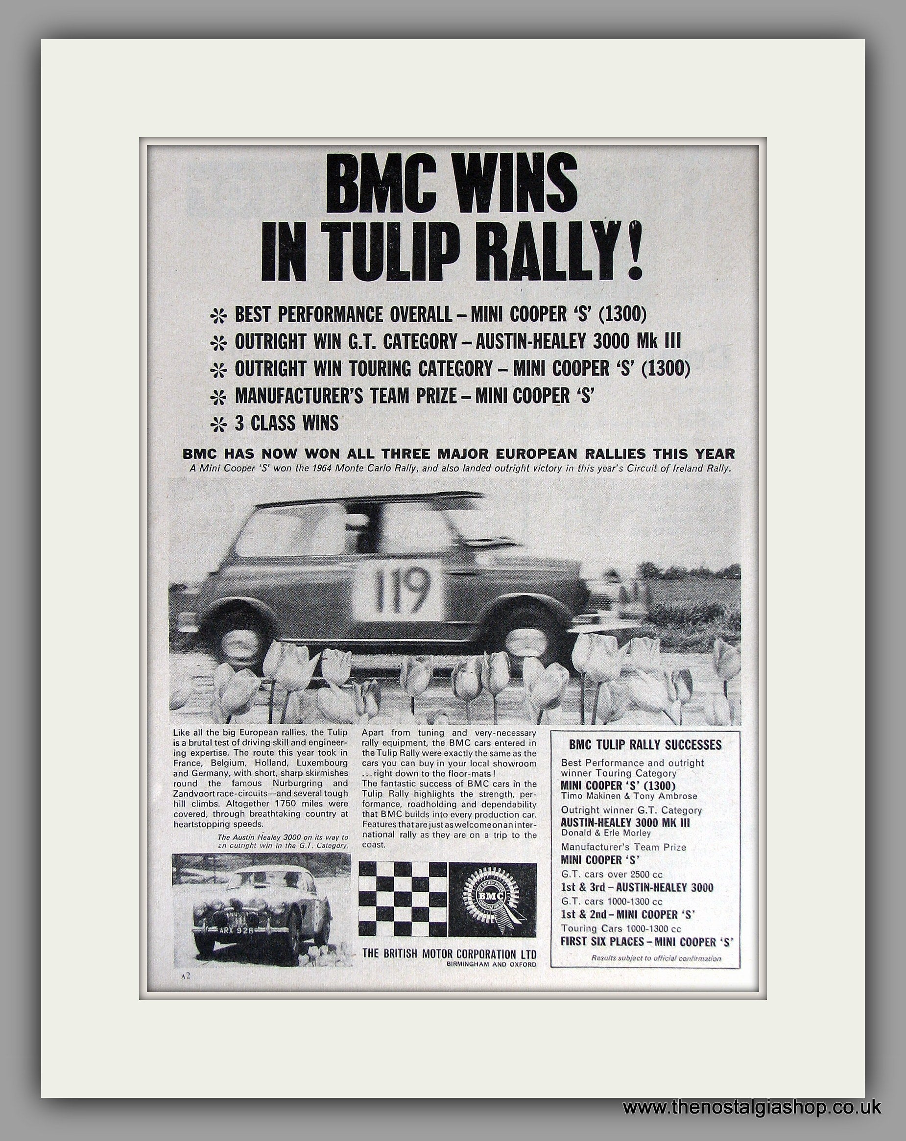 Mini Cooper S BMC Winners Tulip Rally 1964/65 Set of 2 Original Vintag ...