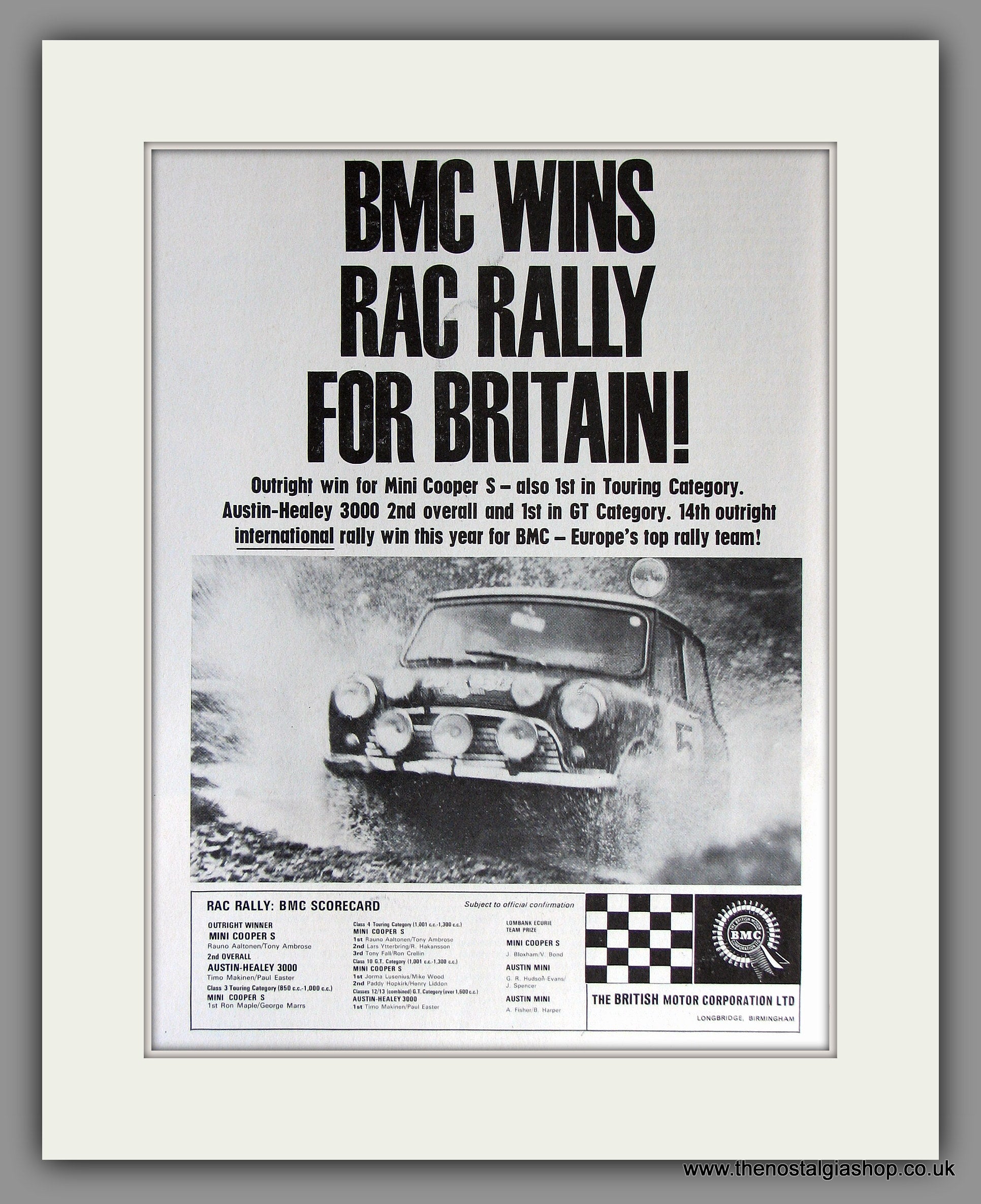 Mini Cooper S BMC Wins RAC Rally 1965. Original Vintage Advert (ref AD ...