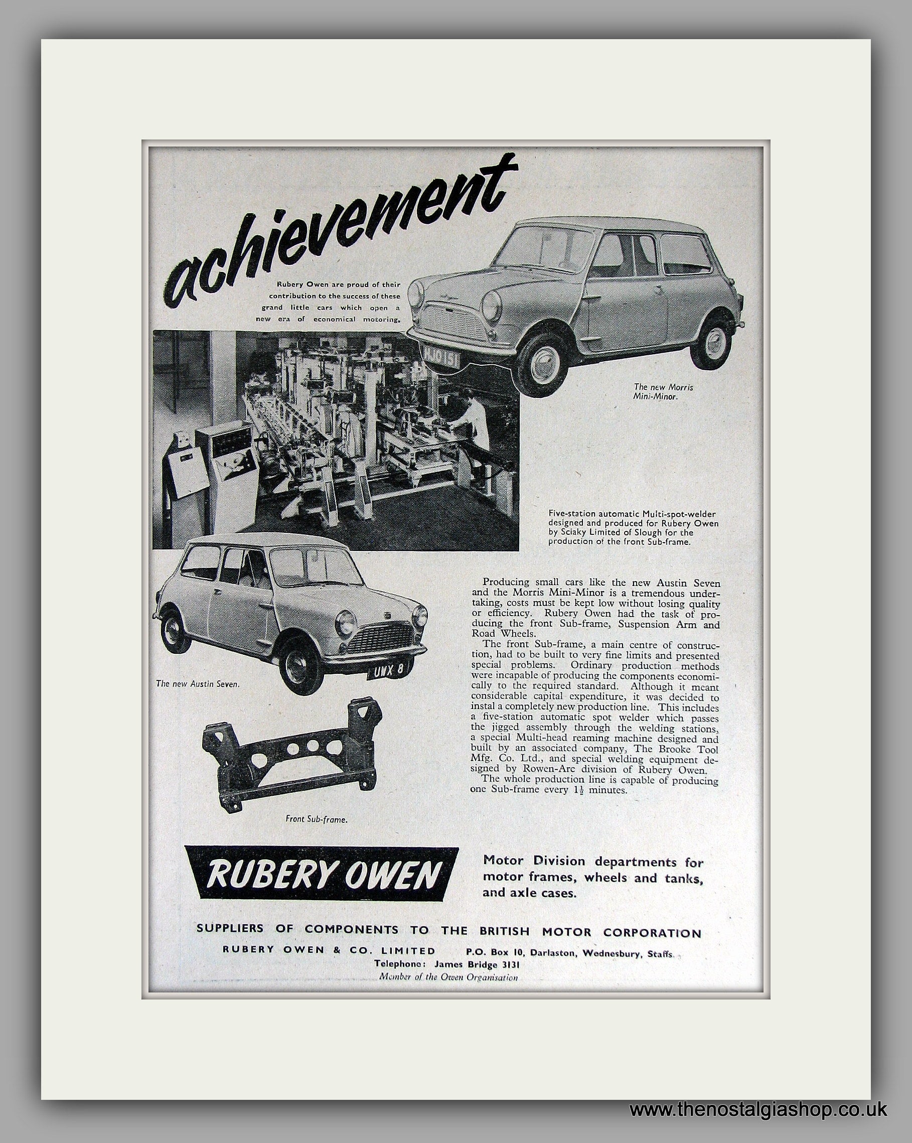 Mini Rubery Owen 1959. Original Vintage Advert (ref AD7864) – The ...