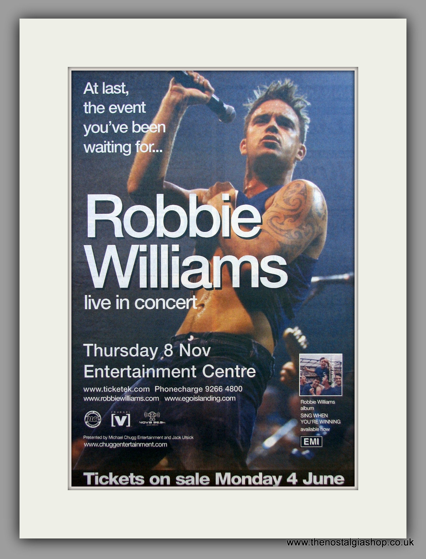 Robbie Williams In Concert. Original Vintage Advert 2001 (ref AD10394 ...