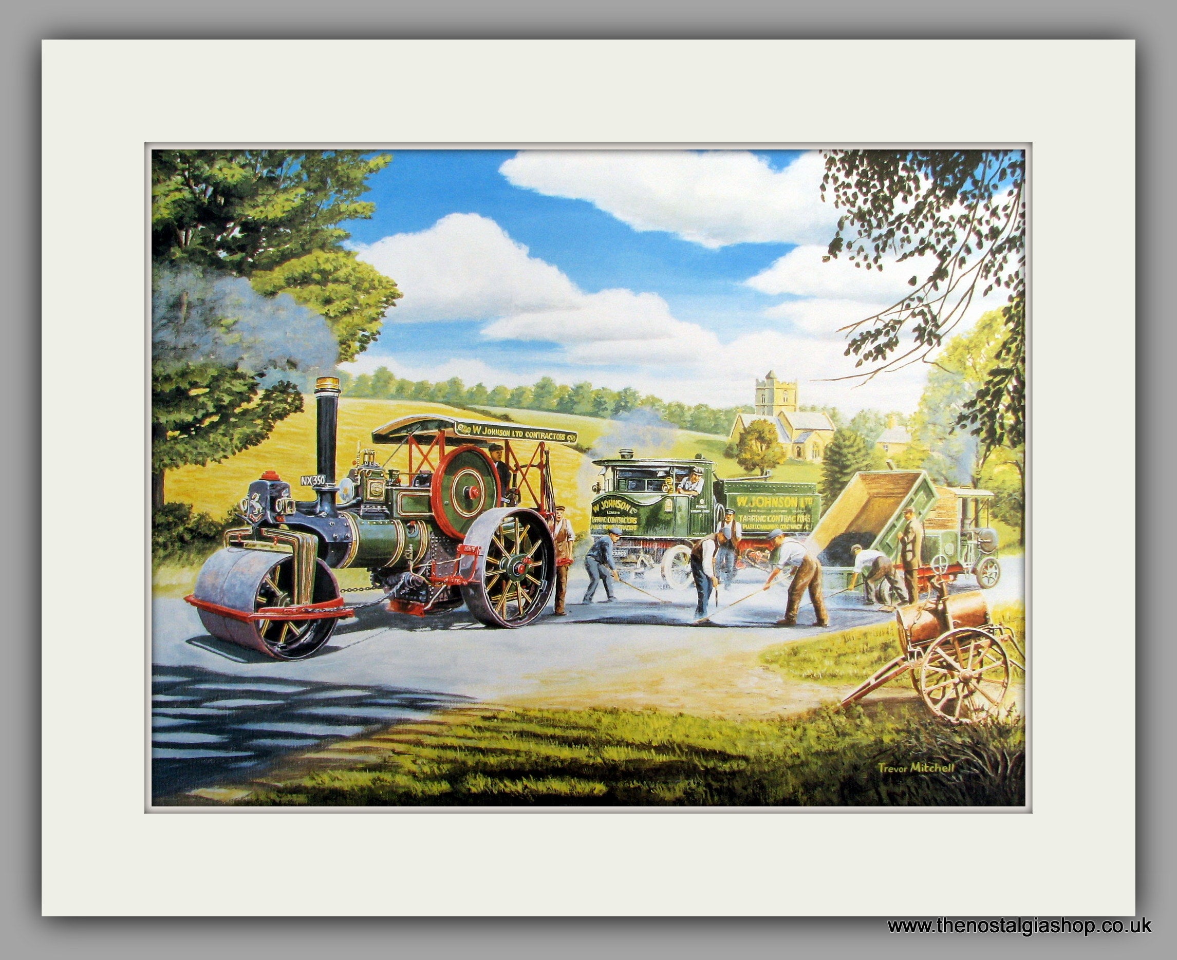 Traction road engine. 'Road Menders' Large Mounted Art print (ref N50 ...