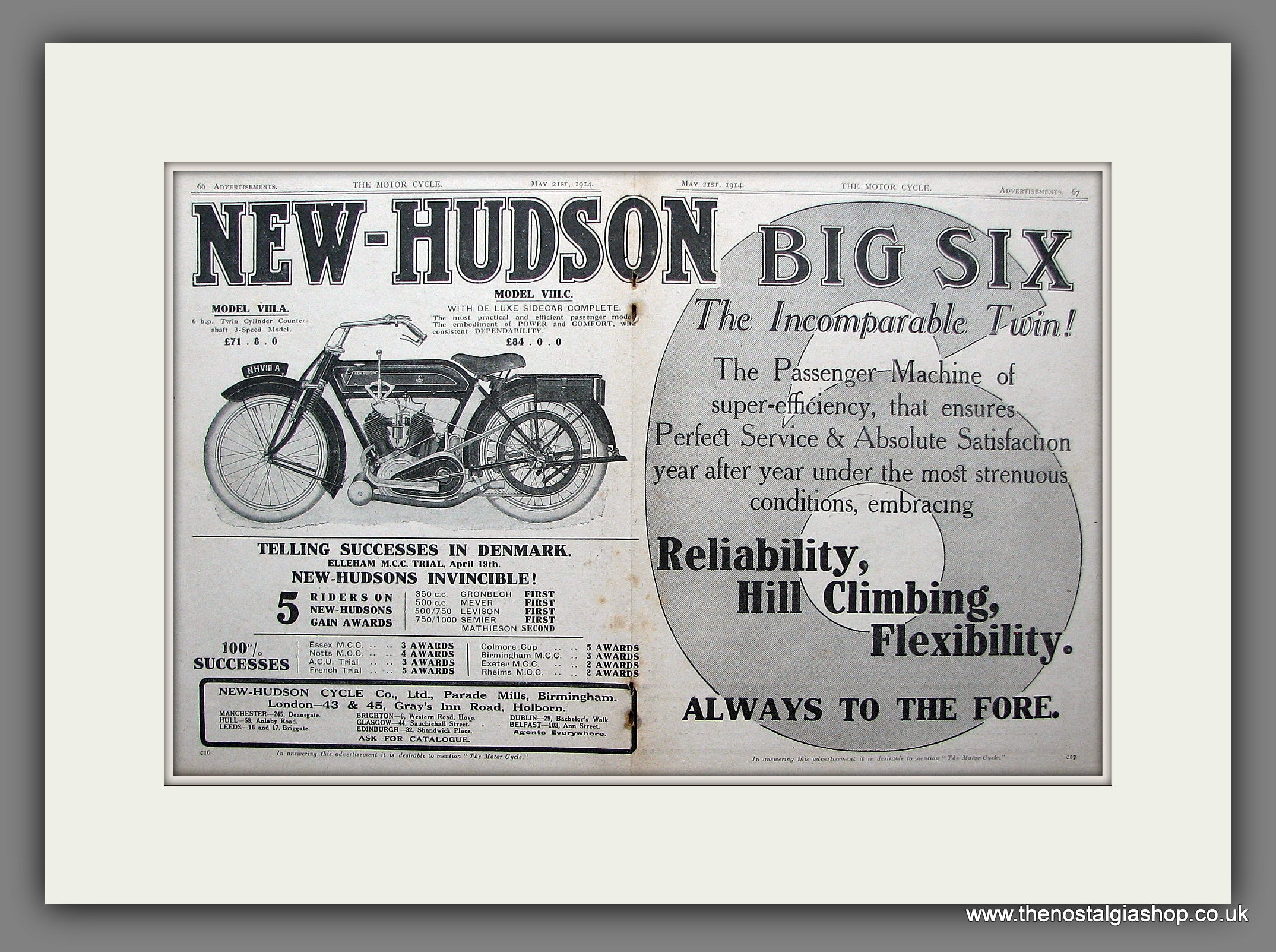 Hudson Big Six Motorcycle. Original Advert 1914 (ref AD55375) – The ...