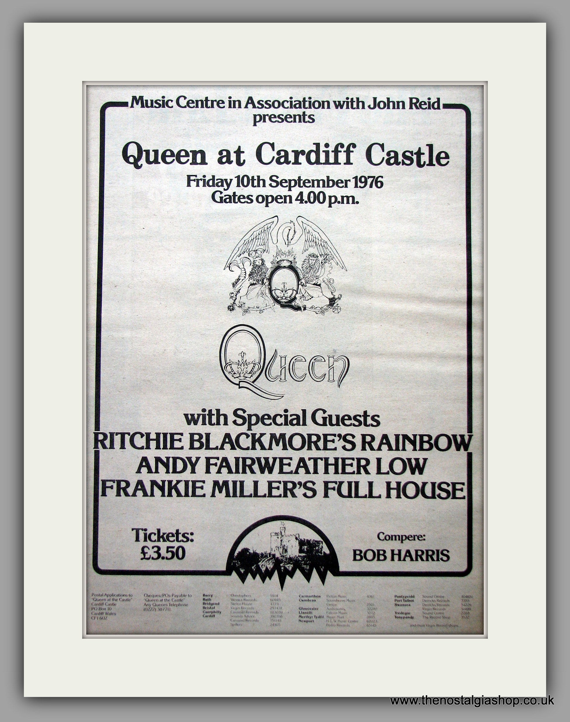 Queen at Cardiff Castle. Original Vintage Advert 1976 (ref AD11150 ...