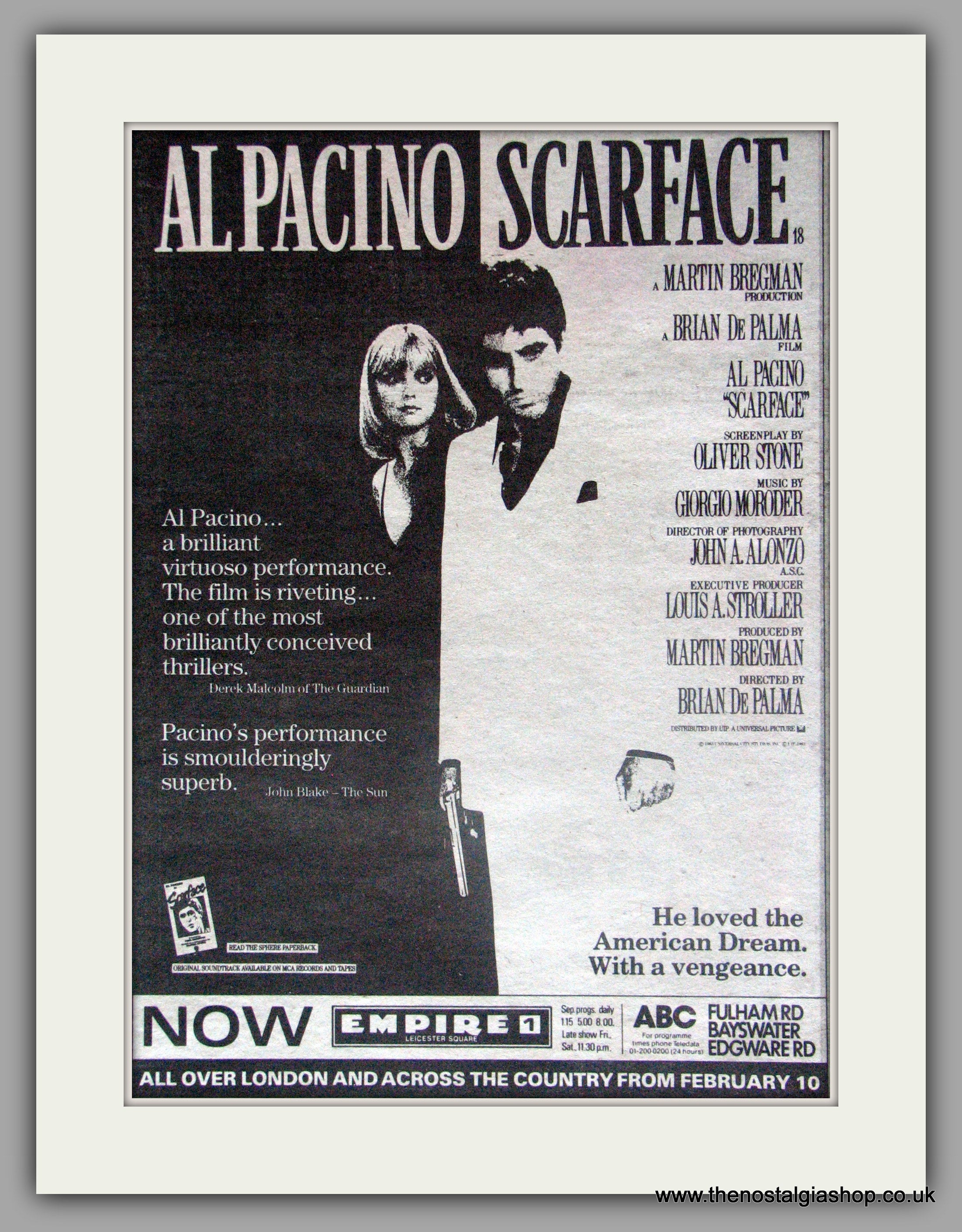 Scarface. Al Pacino. Vintage Advert 1984 (ref AD50334) – The Nostalgia Shop