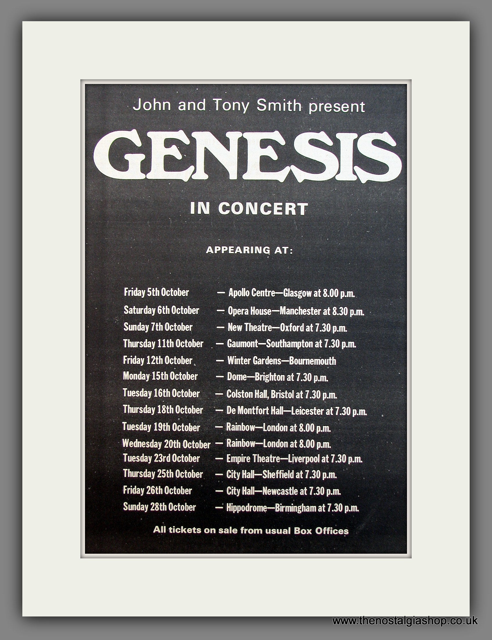Genesis In Concert. Original advert 1973 (ref AD13136) – The Nostalgia Shop