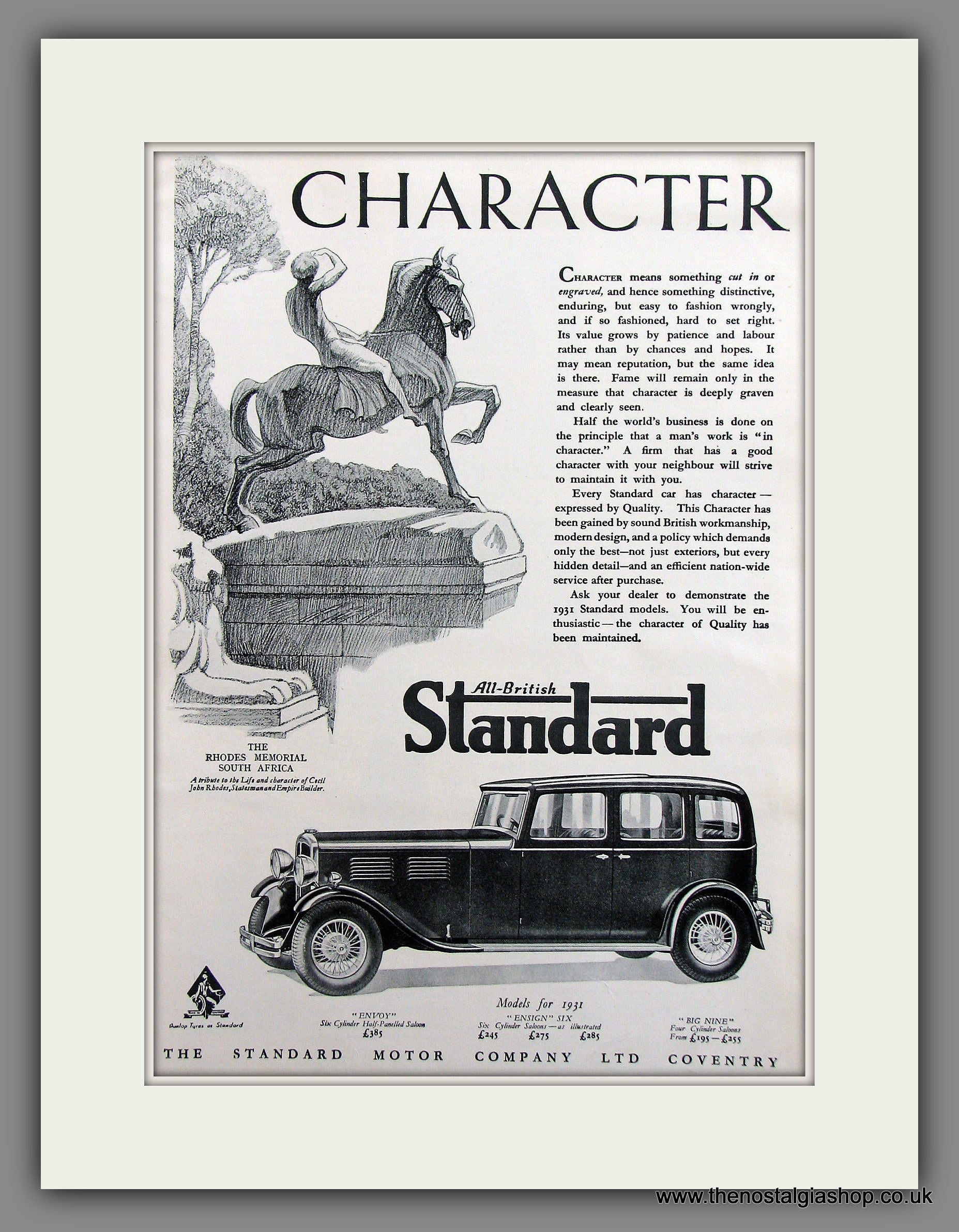 Standard Range for 1931. Character. Original Advert 1931 (ref AD300024 ...