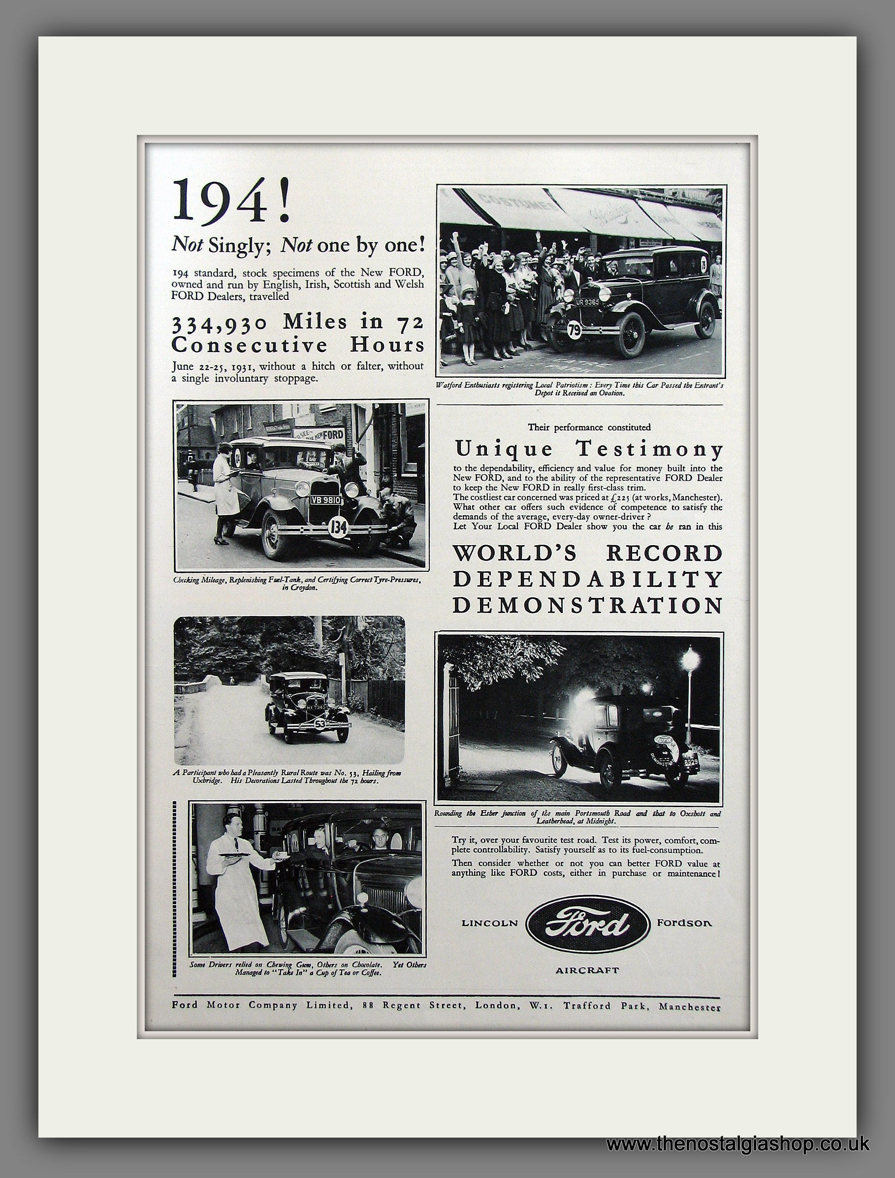 Ford Road Tests. Original Advert 1931 (ref AD300032) – The Nostalgia Shop