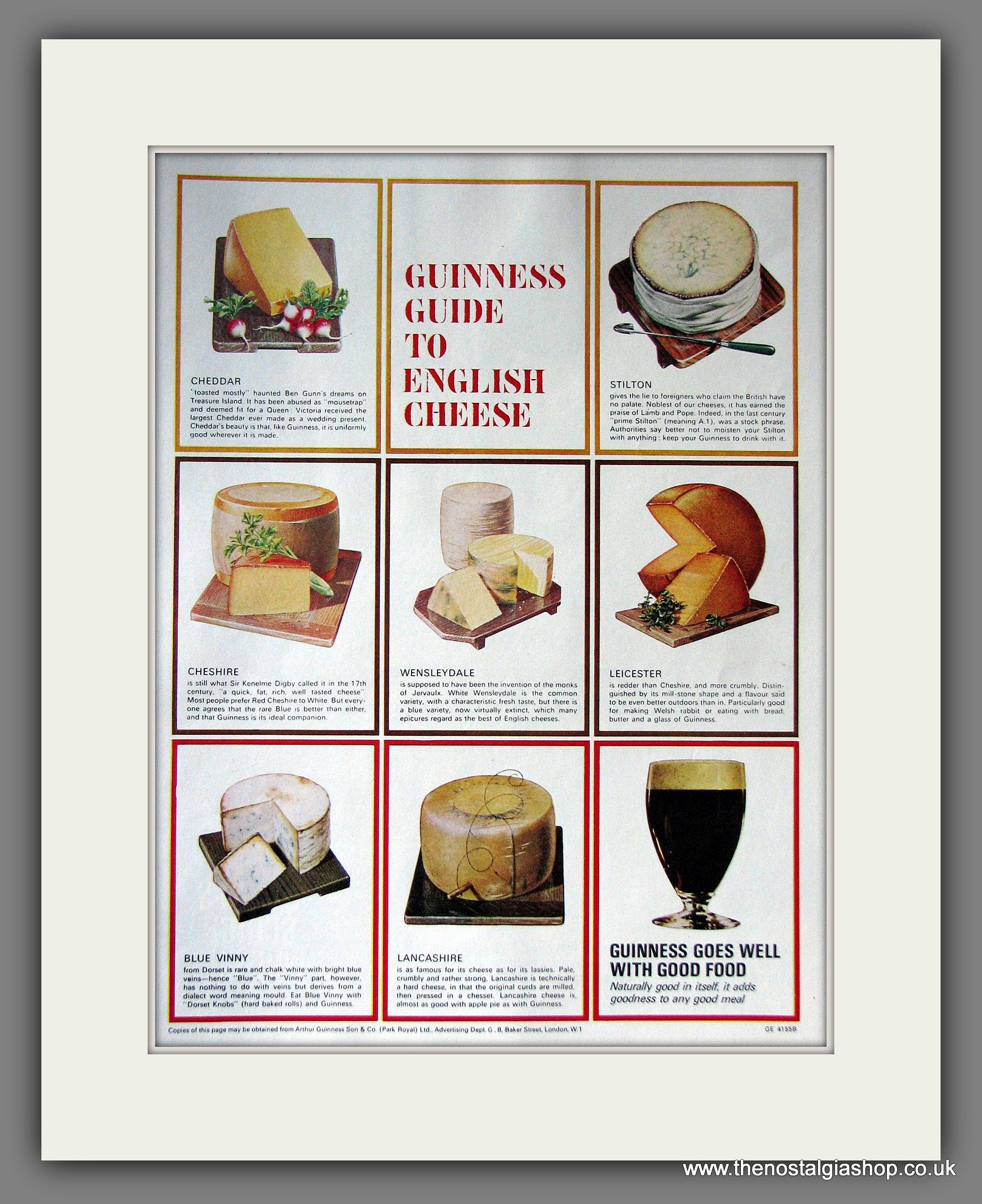 Guinness Guide To English Cheese. 1965 Original Advert (ref AD56331 ...