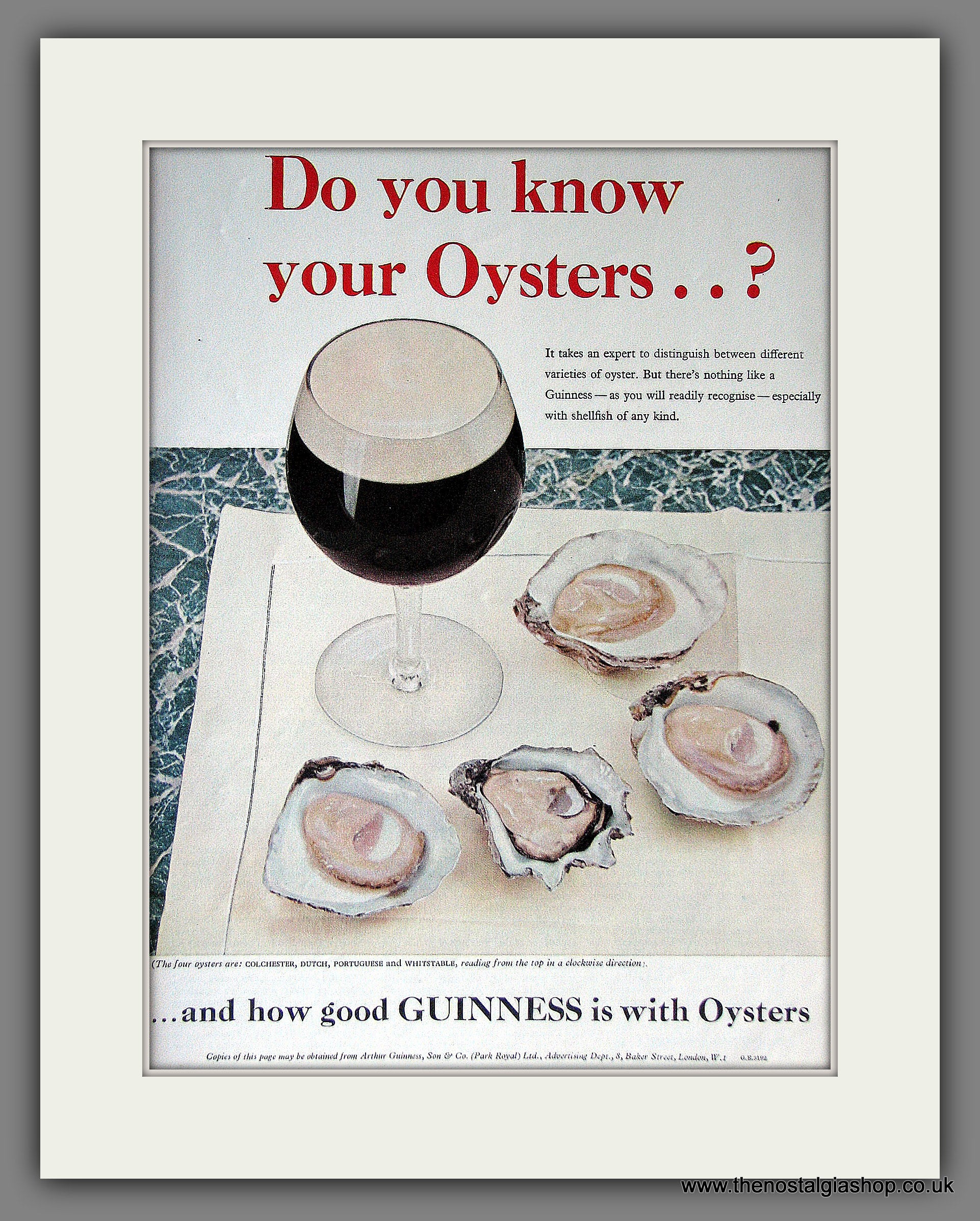 Guinness with Oysters. 1959 Original Advert (ref AD56338) – The ...