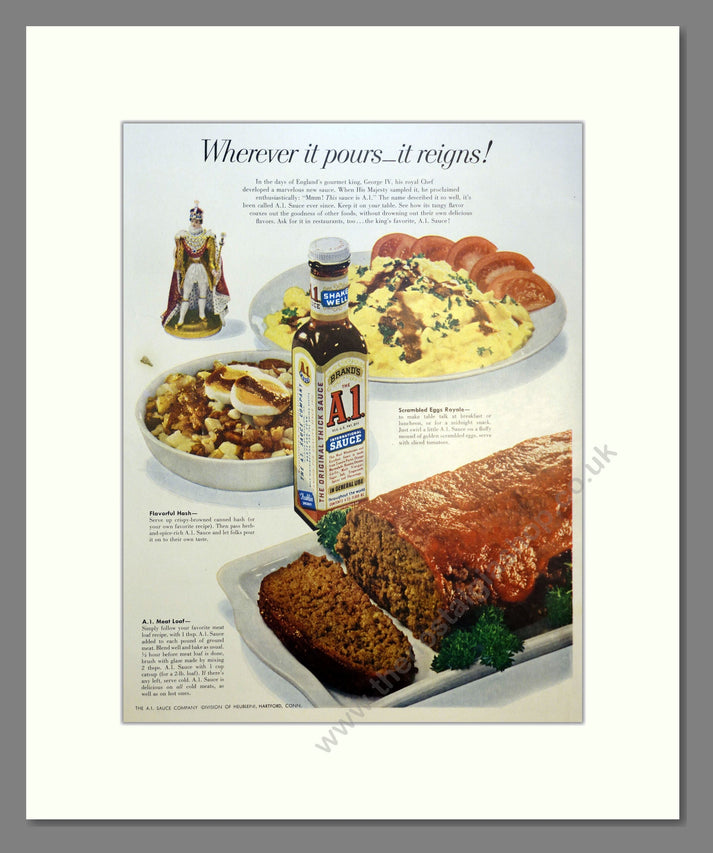 A1 Sauce. Vintage Advert 1957 (ref AD301584) – The Nostalgia Shop