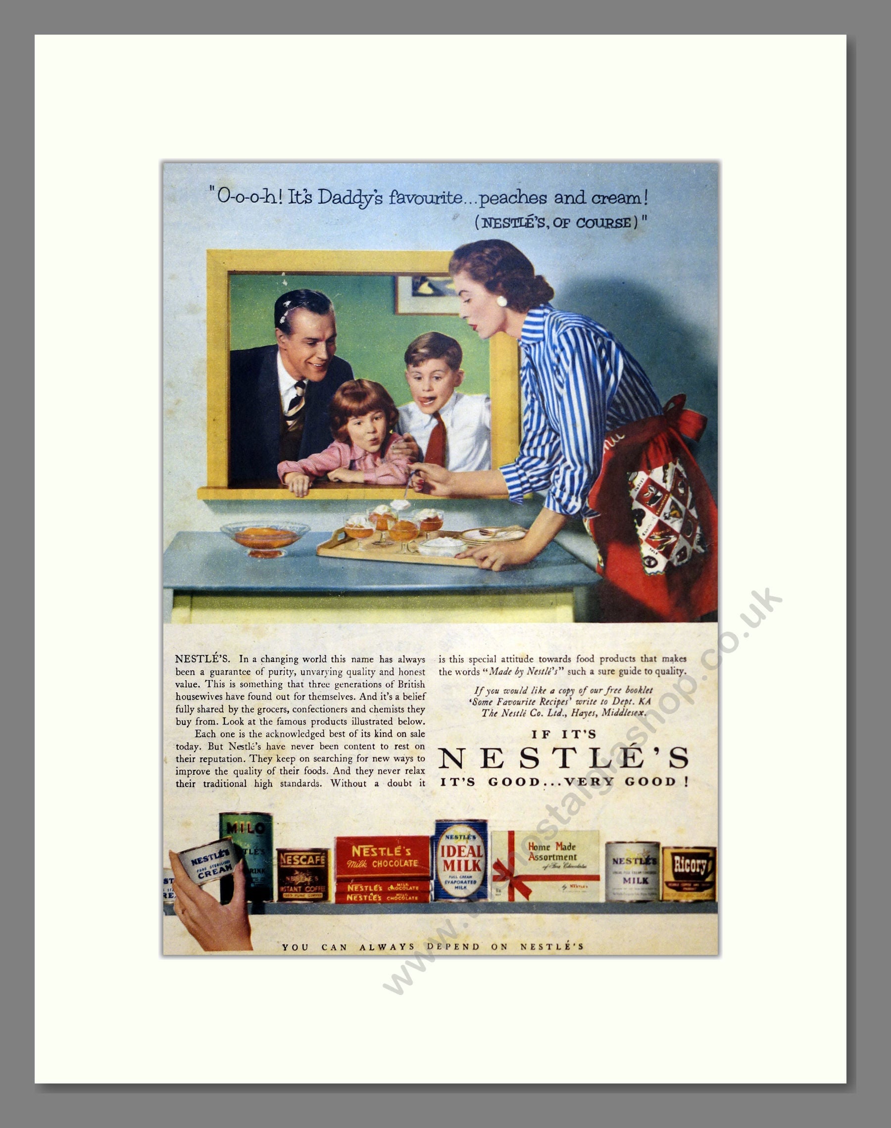 Nestle's Foods. Vintage Advert 1955 (ref AD301675) – The Nostalgia Shop
