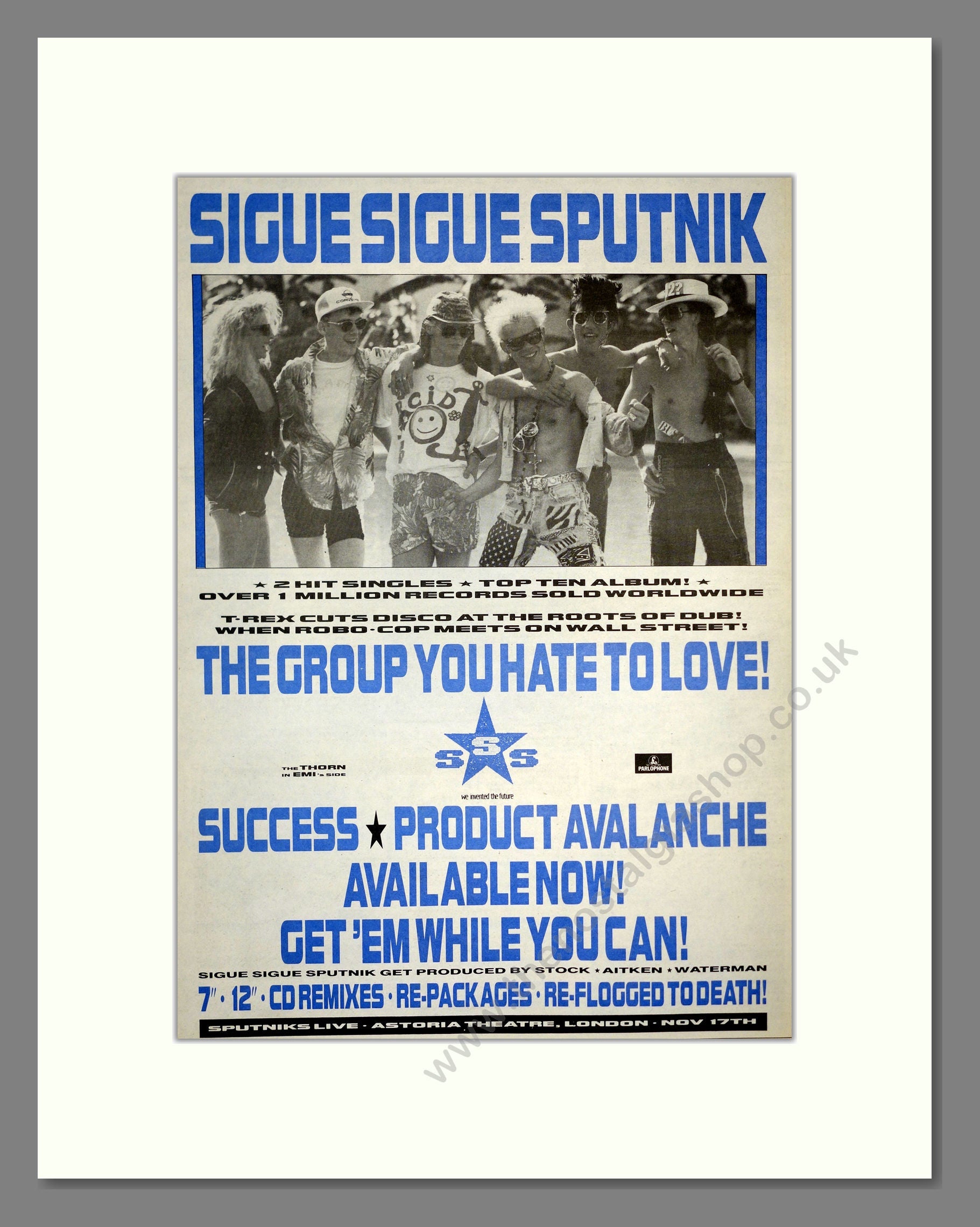Sigue Sigue Sputnik - Success Product Avalance. Vintage Advert 1988 (r ...