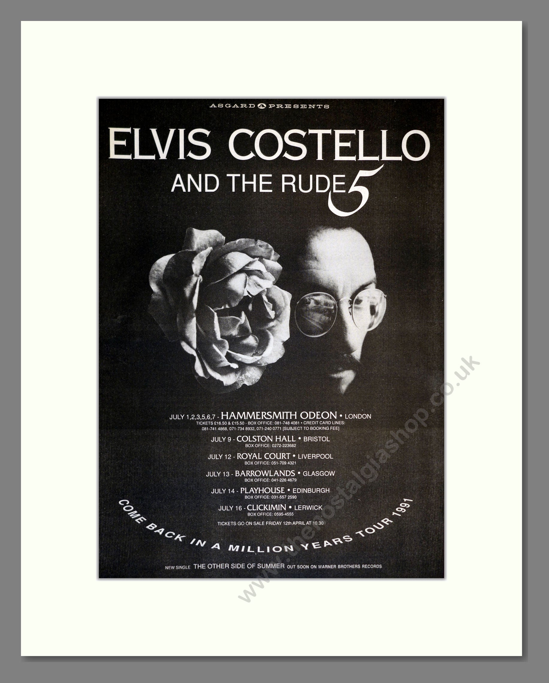 Elvis Costello and The Rude 5 - UK Tour. Vintage Advert 1991 (ref AD17 ...