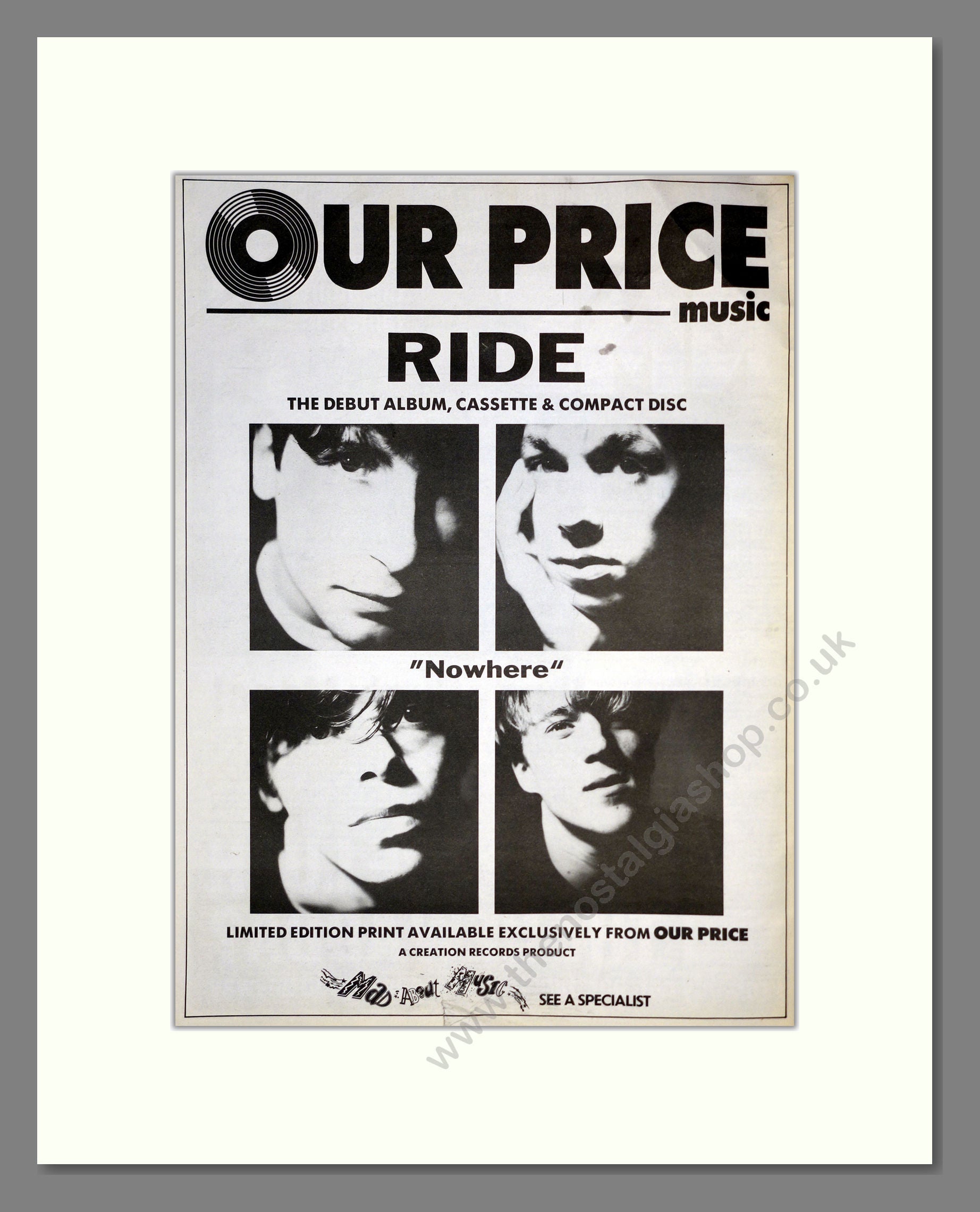 Ride - Nowhere. Vintage Advert 1990 (ref AD17494) – The Nostalgia Shop