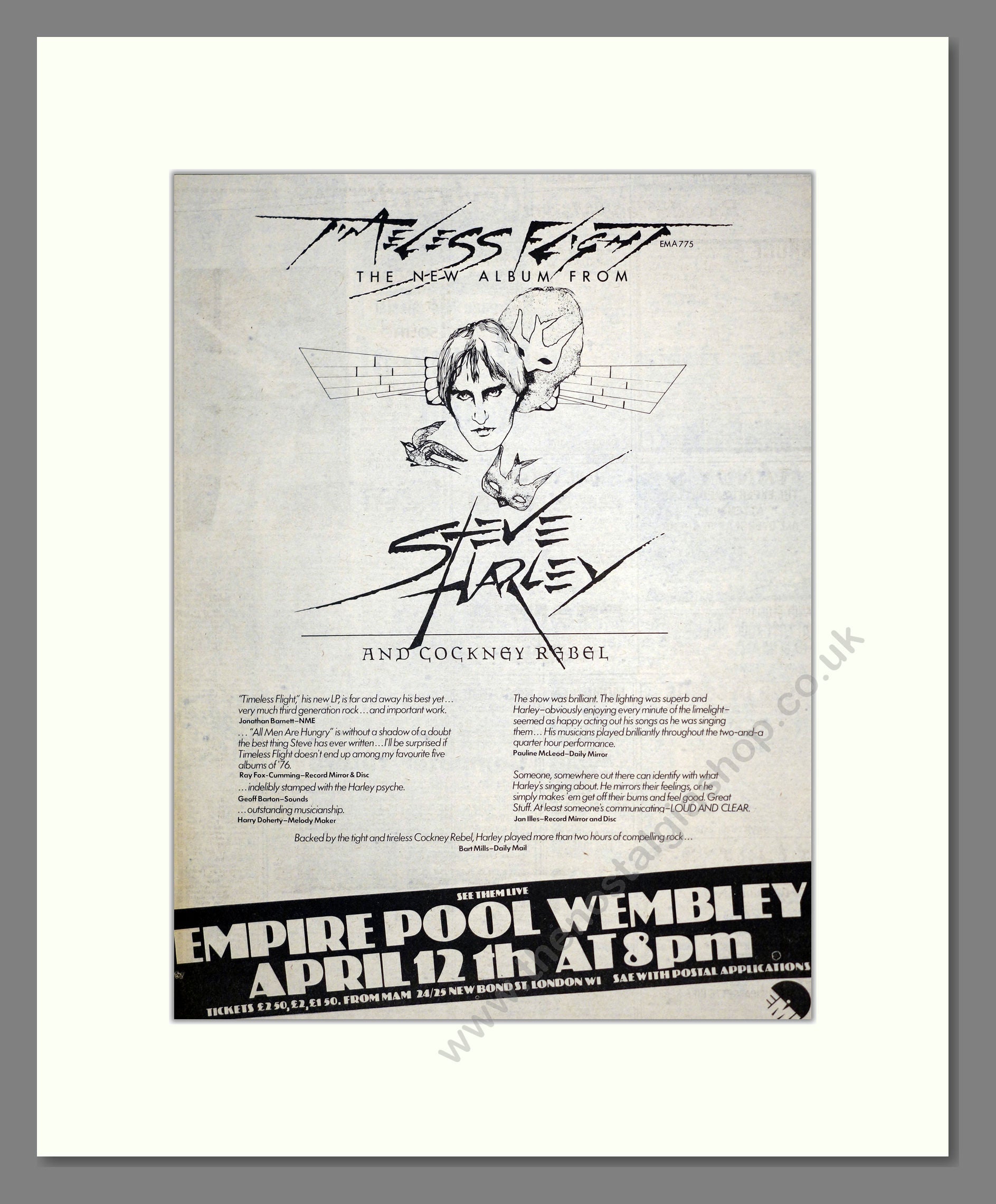 Steve Harley Cockney Rebel - Timeless Flight. Vintage Advert 1976 (ref ...