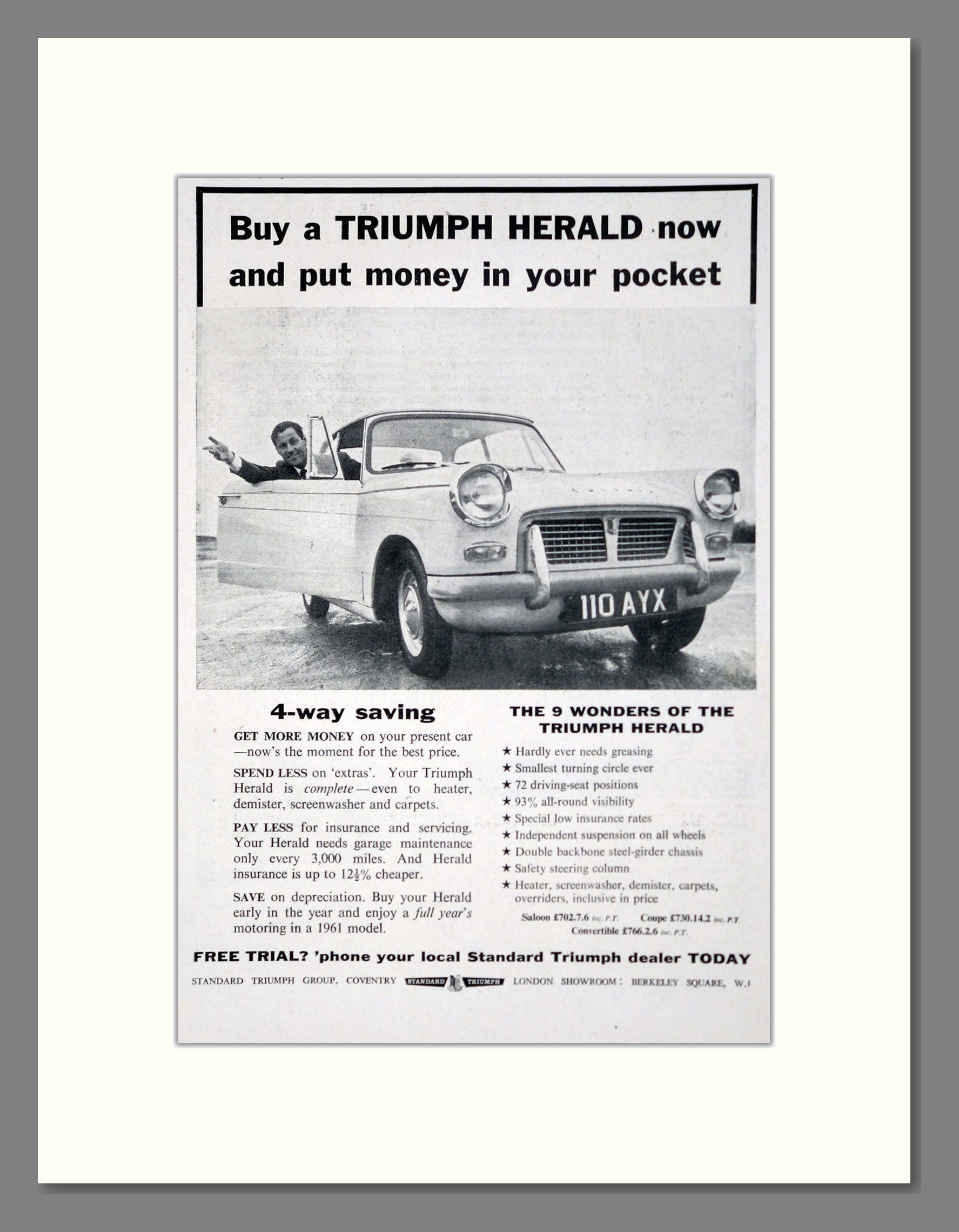 Triumph - Herald. Vintage Advert 1961 (ref AD61387) – The Nostalgia Shop