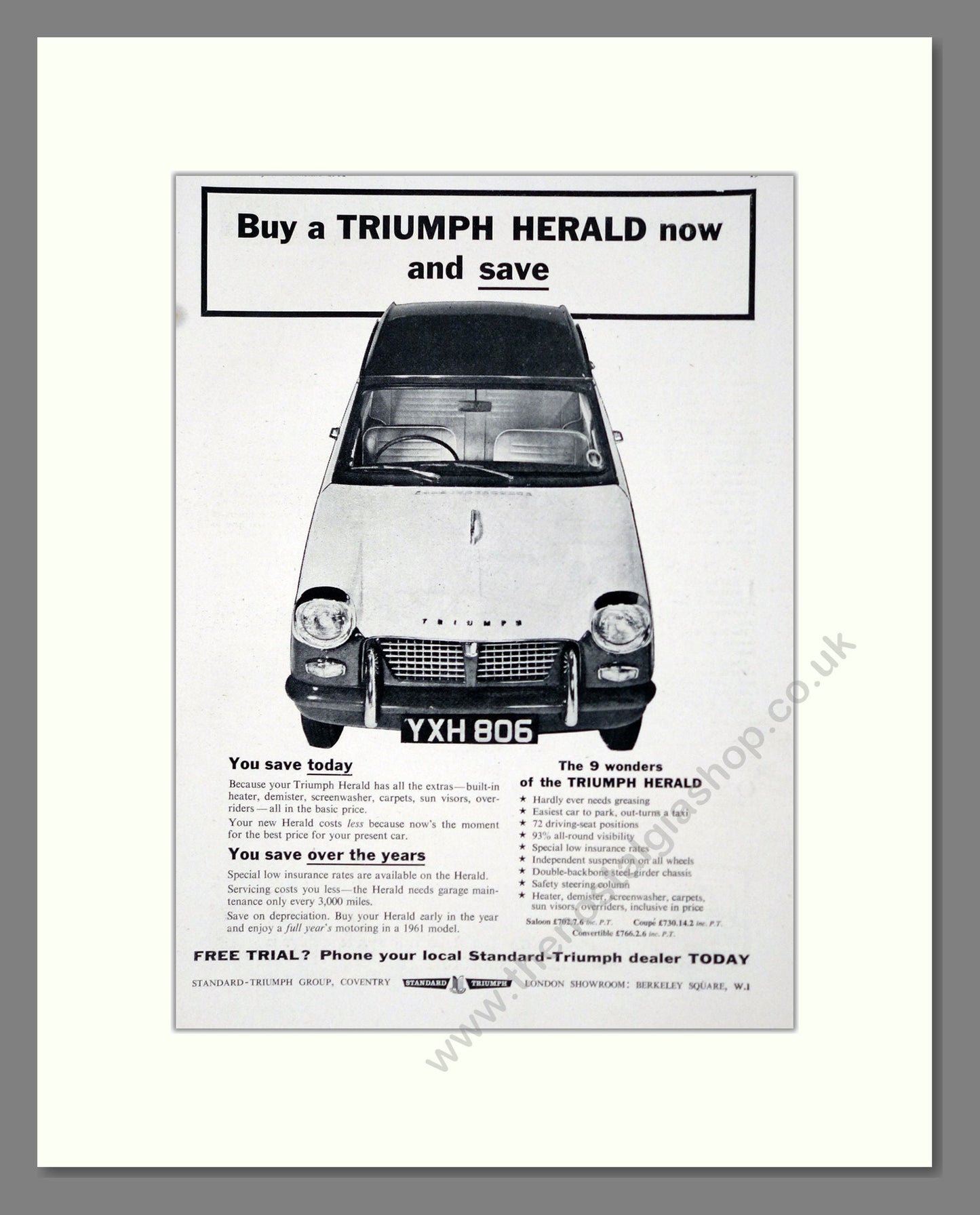 Triumph - Herald. Vintage Advert 1961 (ref AD61395) – The Nostalgia Shop
