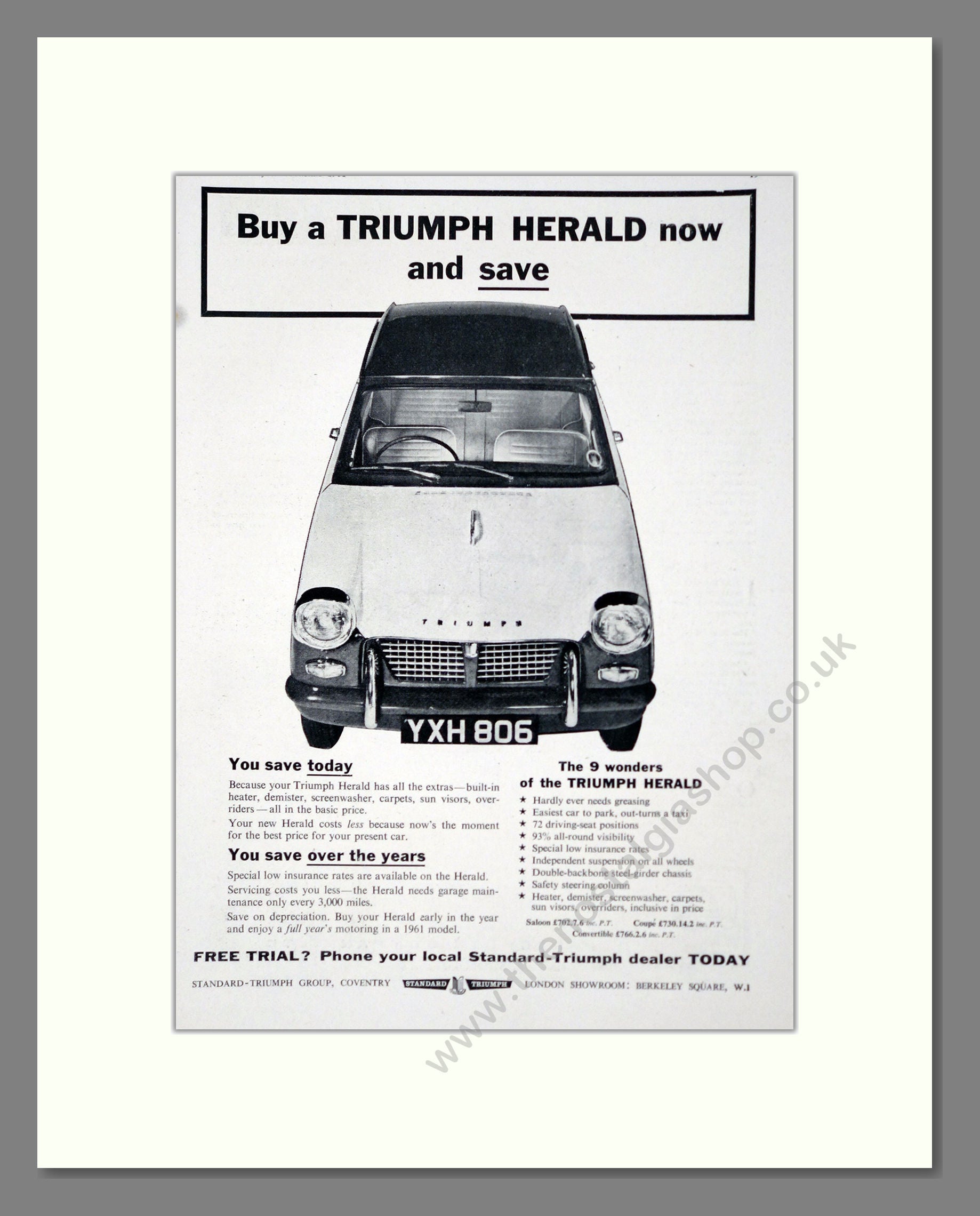 Triumph - Herald. Vintage Advert 1961 (ref AD61395) – The Nostalgia Shop