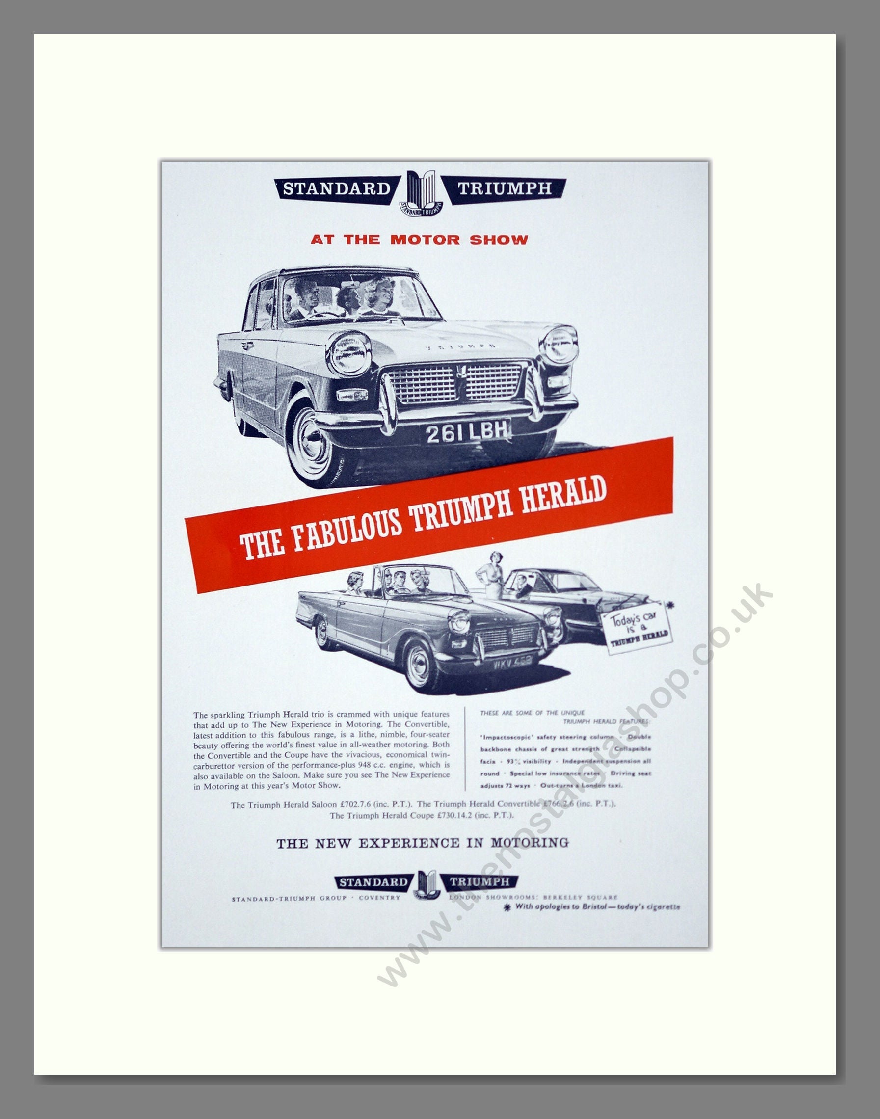 Triumph - Herald. Vintage Advert 1960 (ref AD61431) – The Nostalgia Shop