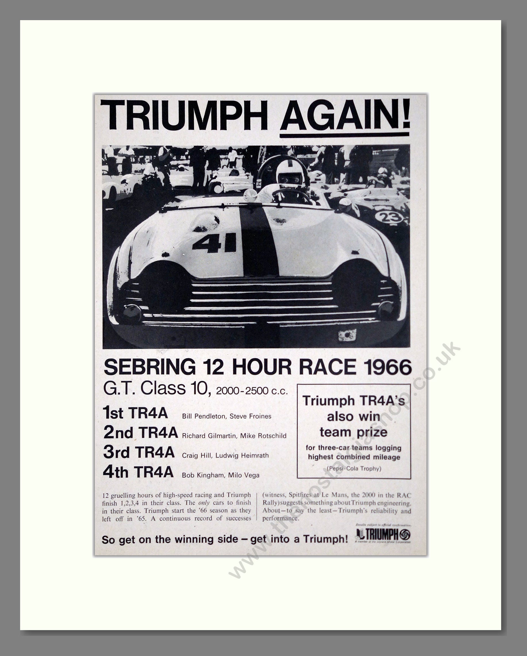 Triumph - TR4A. Vintage Advert 1966 (ref AD61512) – The Nostalgia Shop
