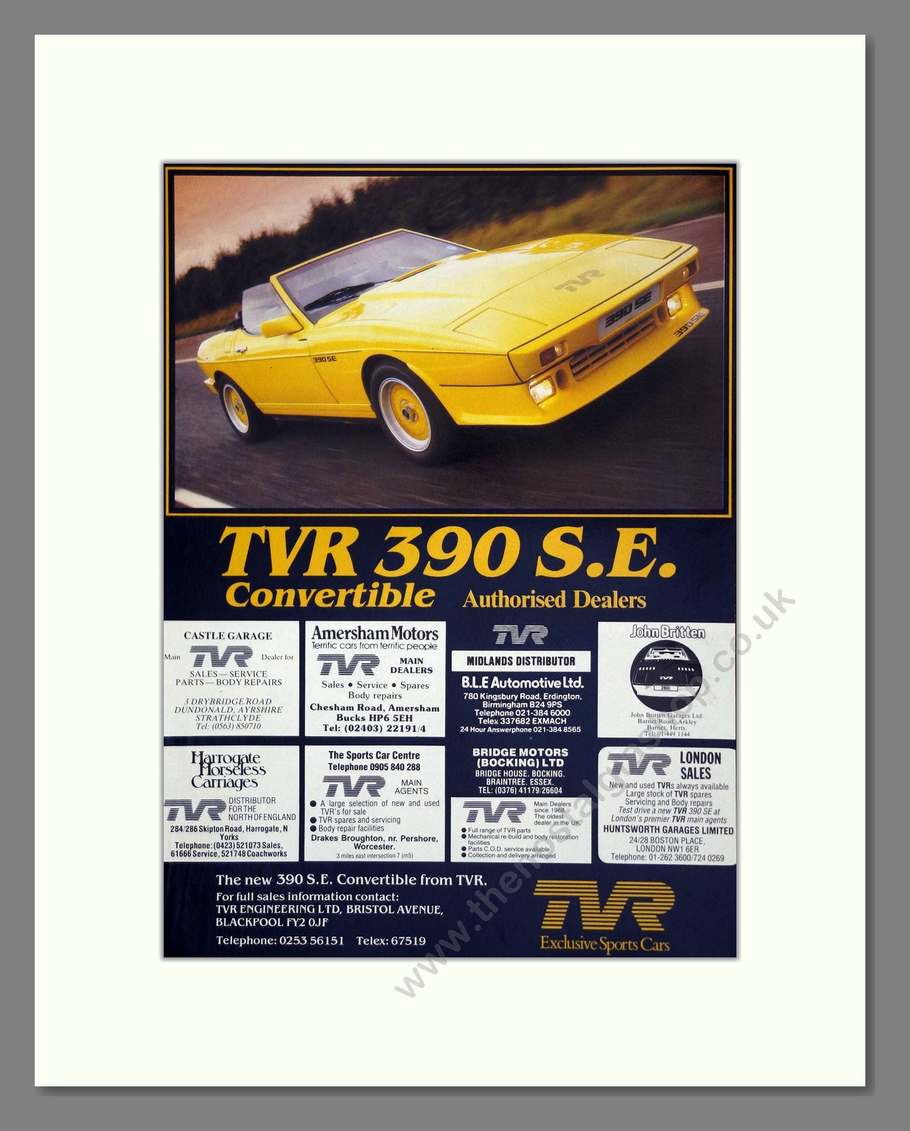 TVR - 390SE. Vintage Advert 1985 (ref AD61818) – The Nostalgia Shop