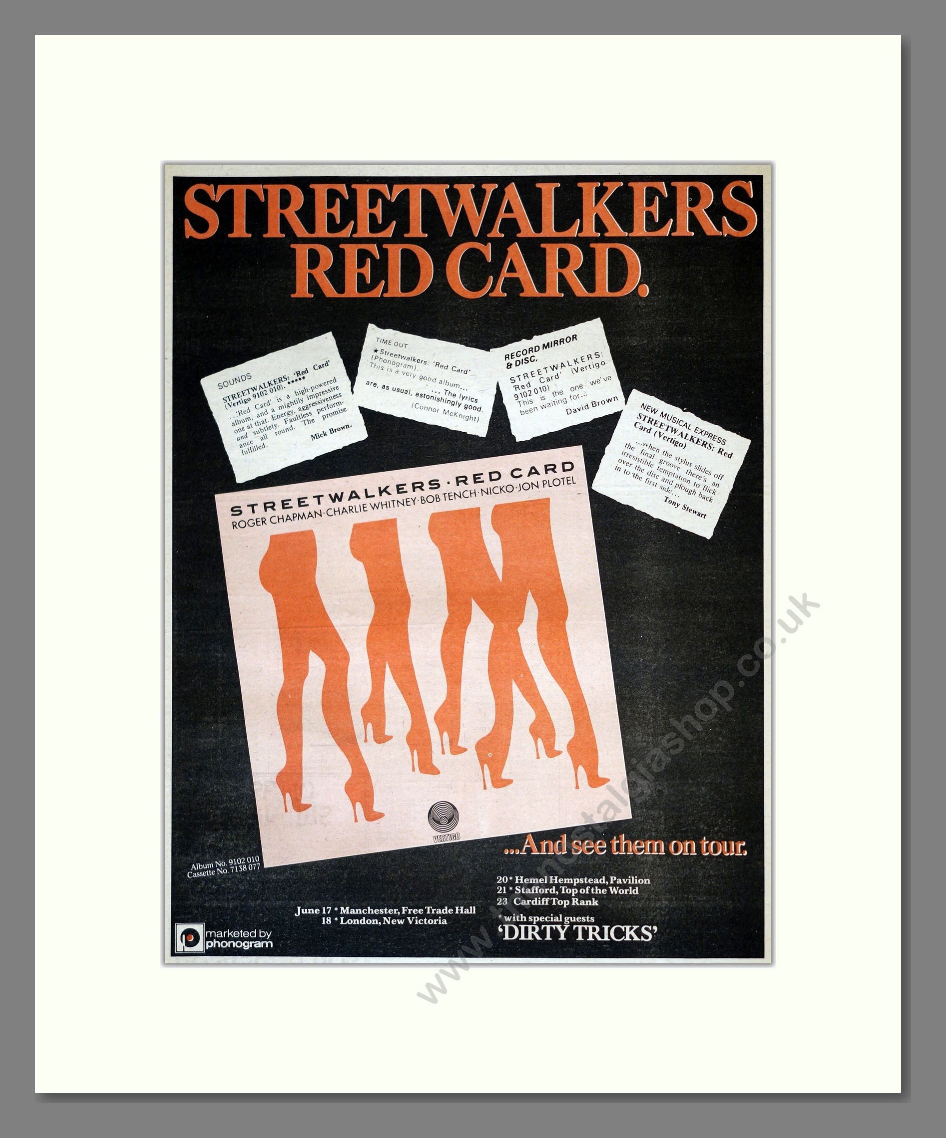 Streetwalkers - Red Card. Vintage Advert 1976 (ref AD17817) – The ...