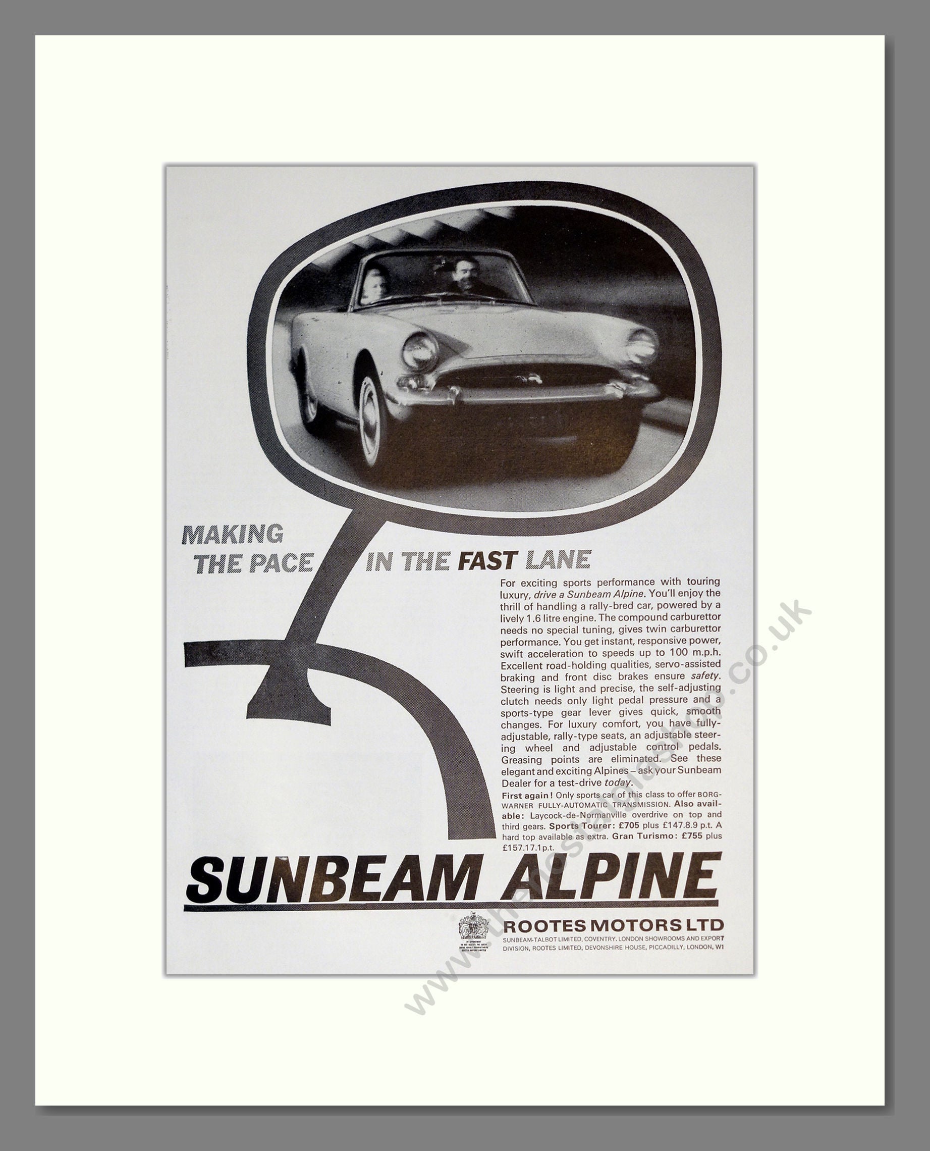 Sunbeam - Alpine. Vintage Advert 1964 (ref AD61886) – The Nostalgia Shop