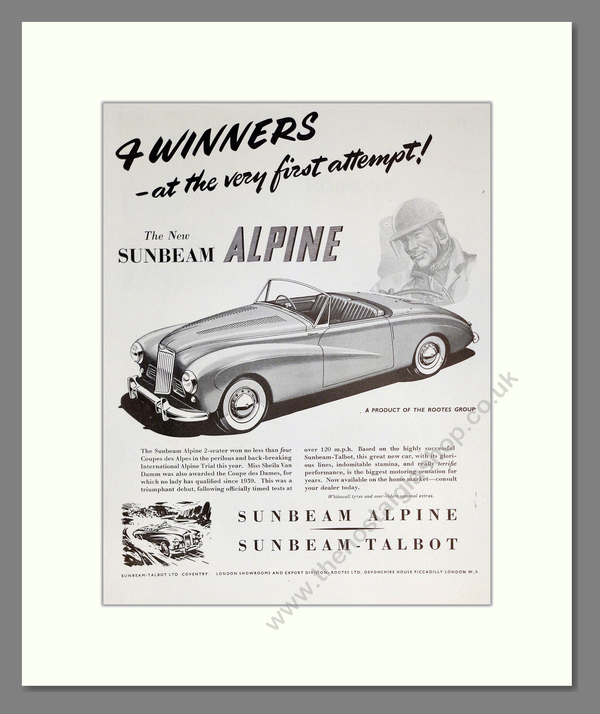 Sunbeam - Alpine. Vintage Advert 1953 (ref AD61896) – The Nostalgia Shop