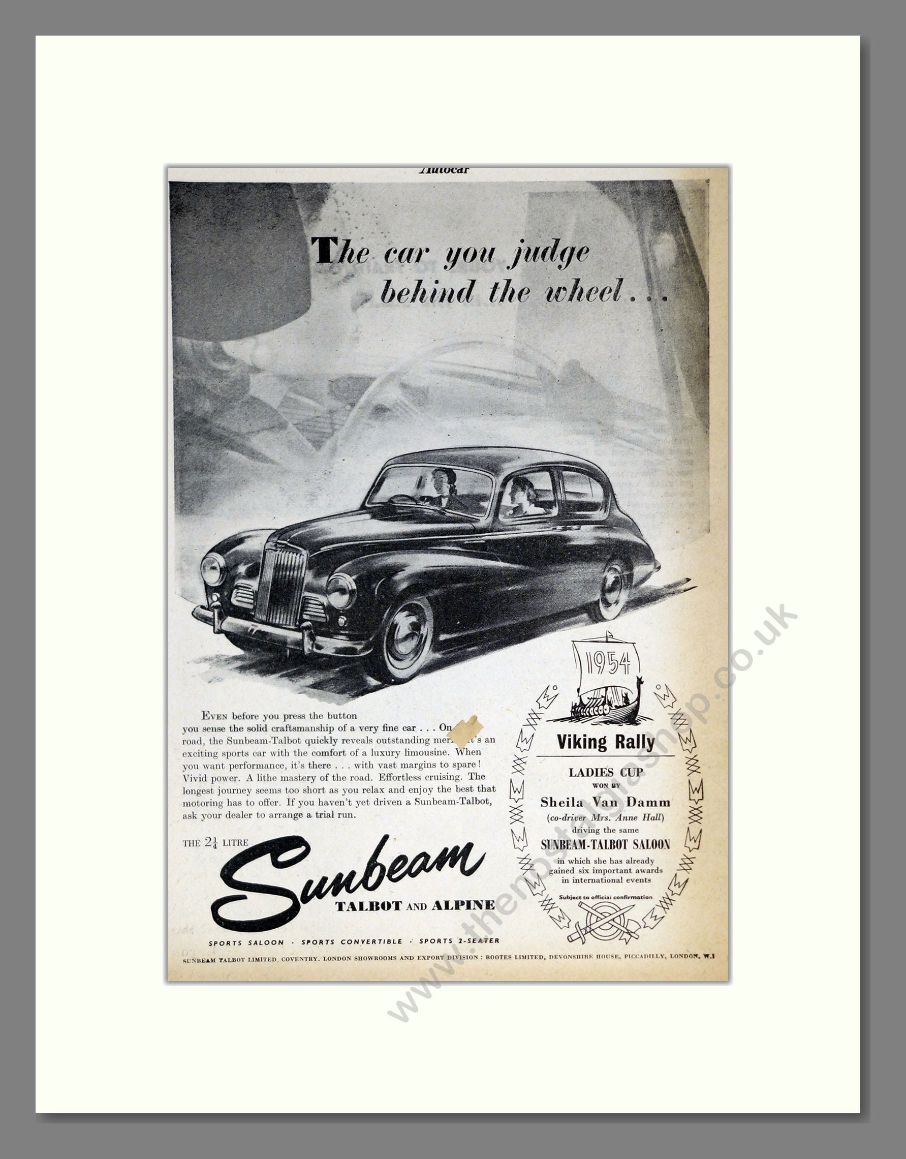 Sunbeam - Talbot And Alpine. Vintage Advert 1954 (ref AD61906) – The ...