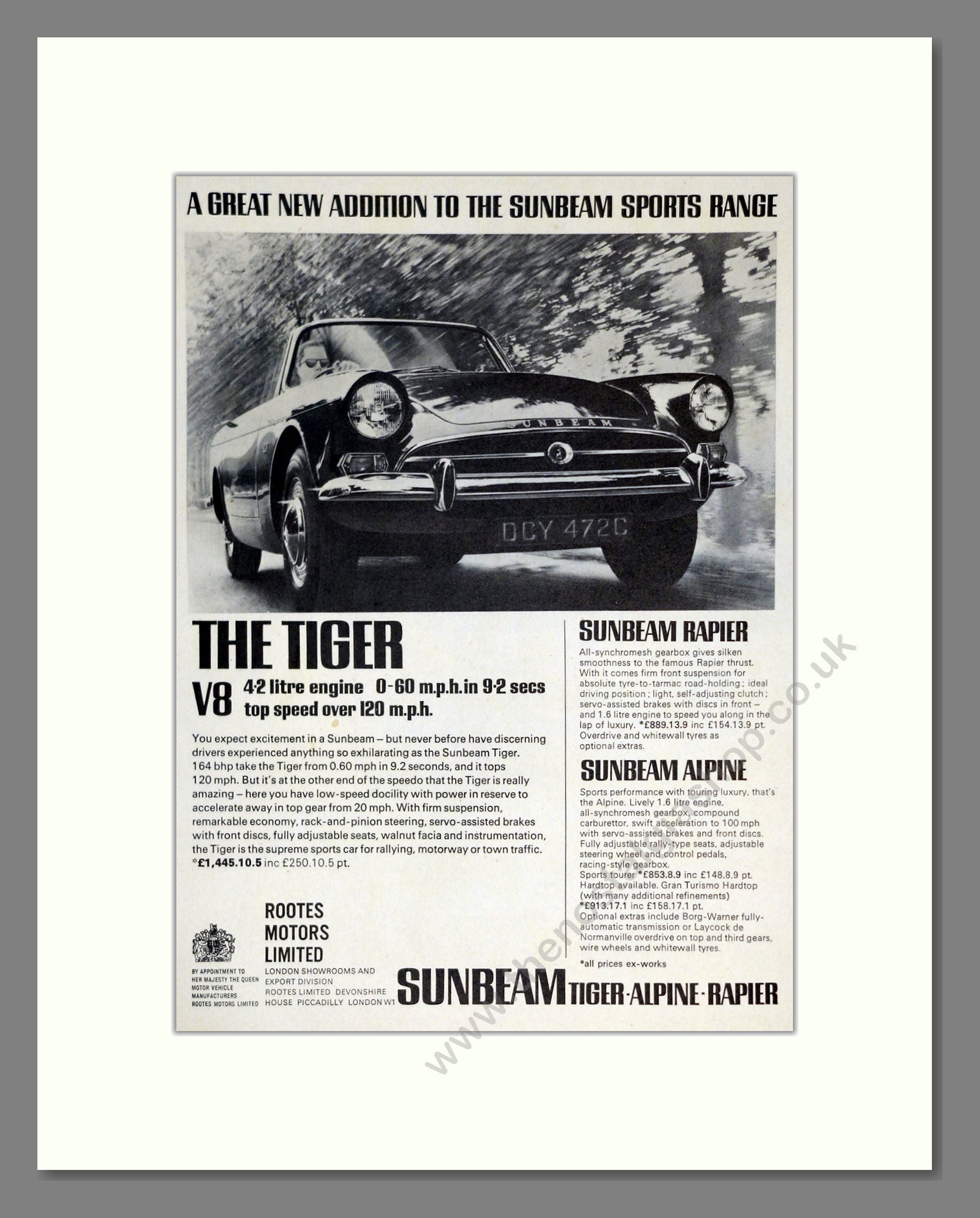Sunbeam - Tiger. Vintage Advert 1965 (ref AD61925) – The Nostalgia Shop