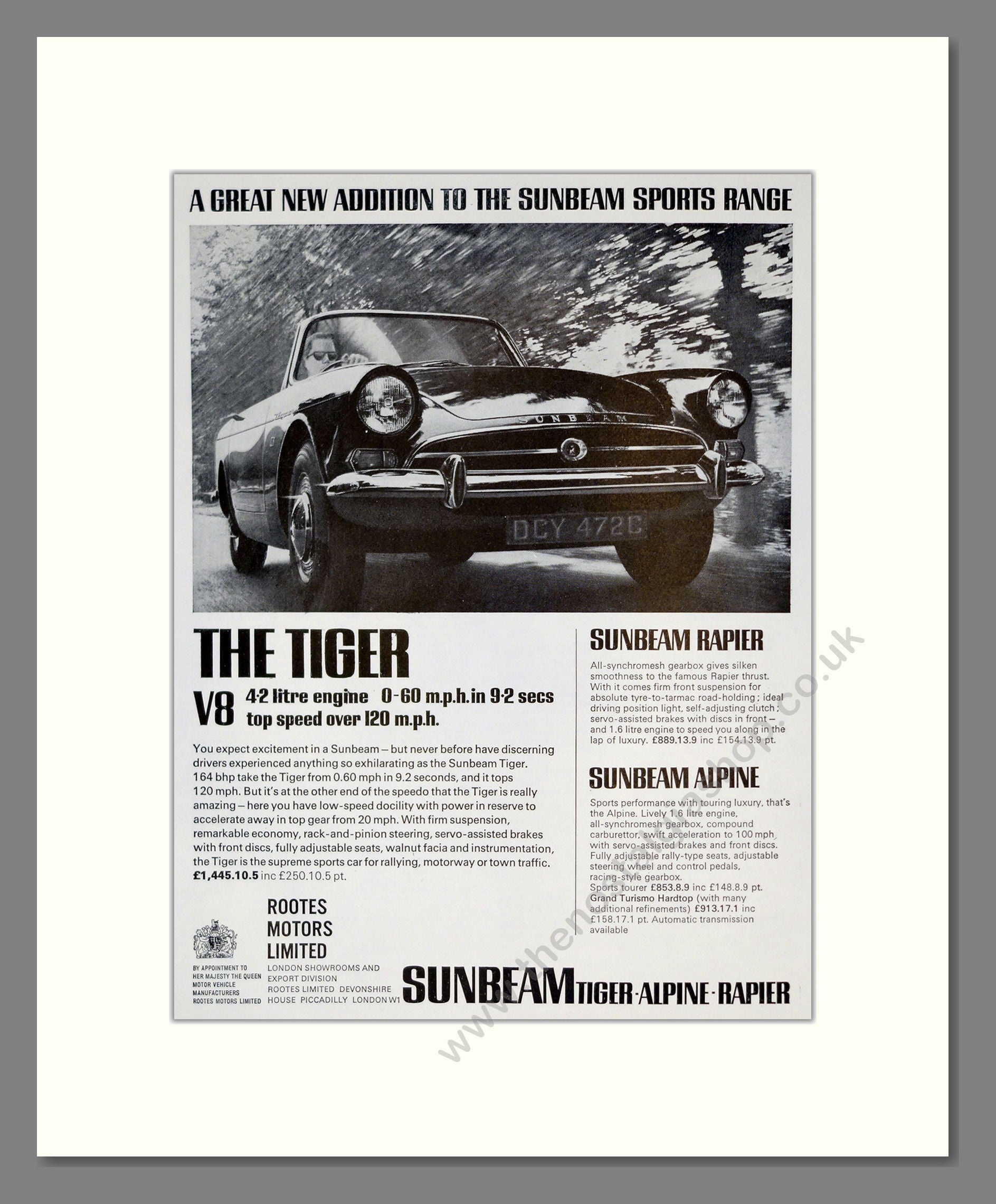 Sunbeam - Tiger. Vintage Advert 1965 (ref AD61926) – The Nostalgia Shop