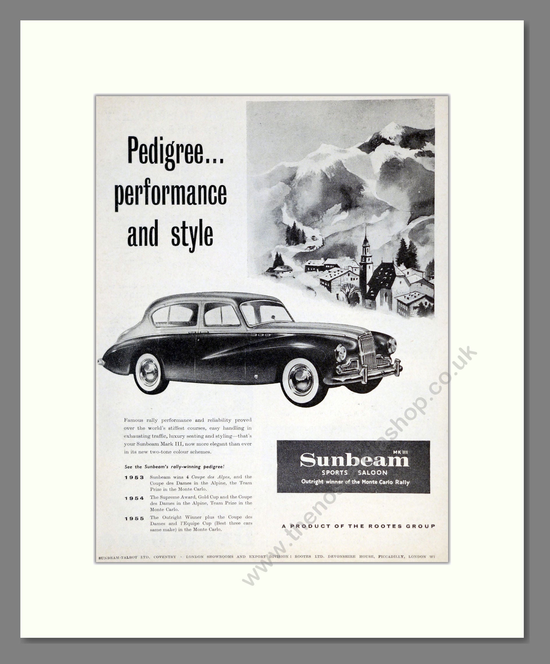 Sunbeam - MKIII Sports Saloon. Vintage Advert 1955 (ref AD61956) – The ...
