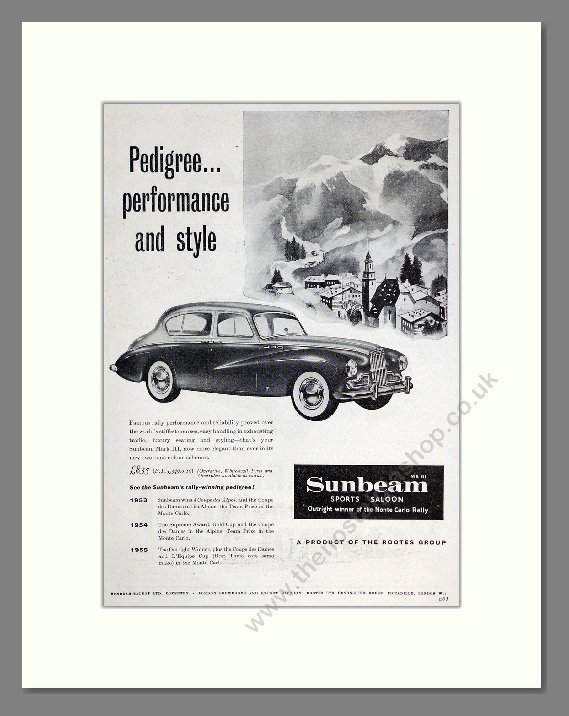 Sunbeam - MKIII Sports Saloon. Vintage Advert 1955 (ref AD61957) – The ...