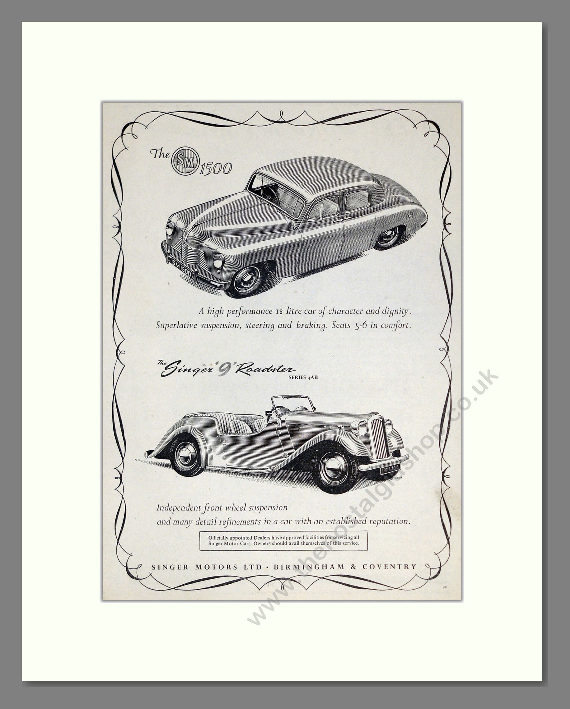 Singer - 1500 / Roadster. Vintage Advert 1952 (ref AD61966) – The ...