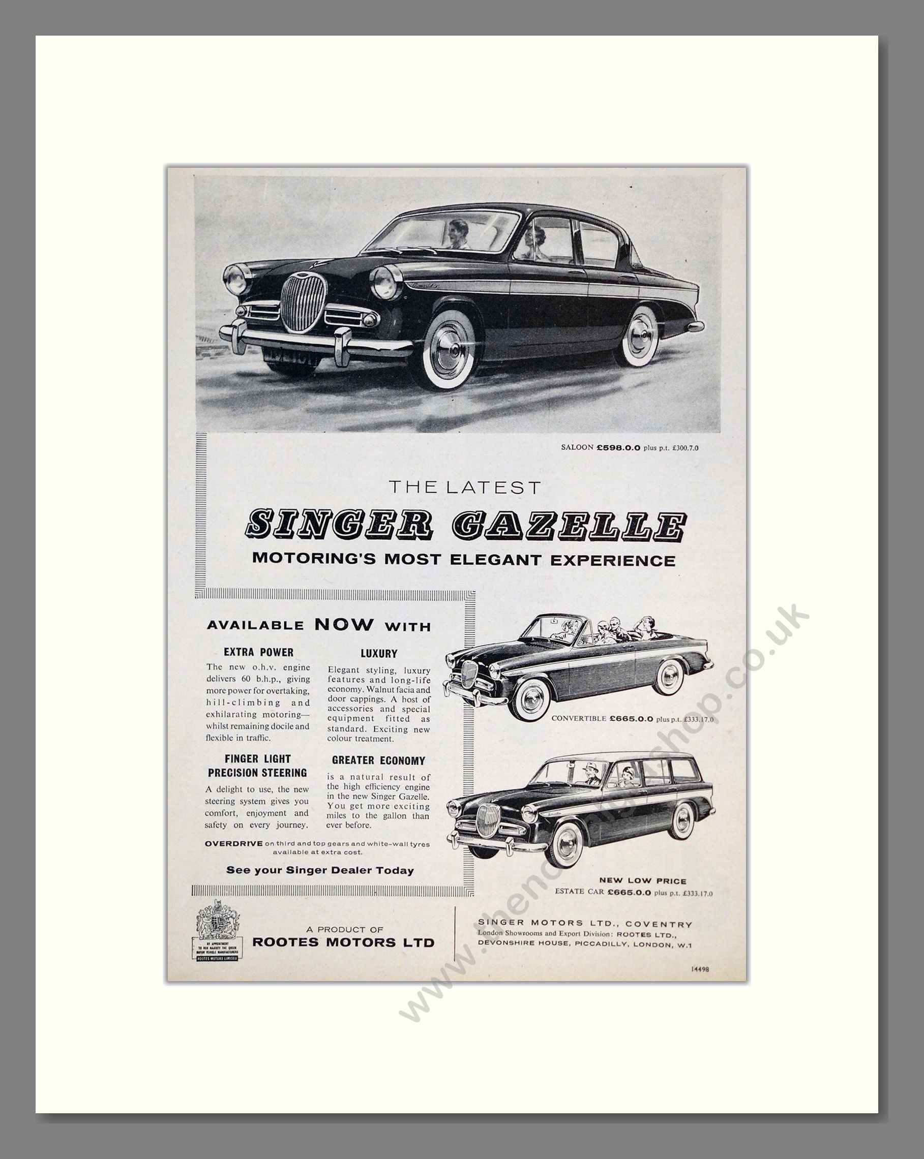 Singer - Gazelle. Vintage Advert 1959 (ref AD62004) – The Nostalgia Shop