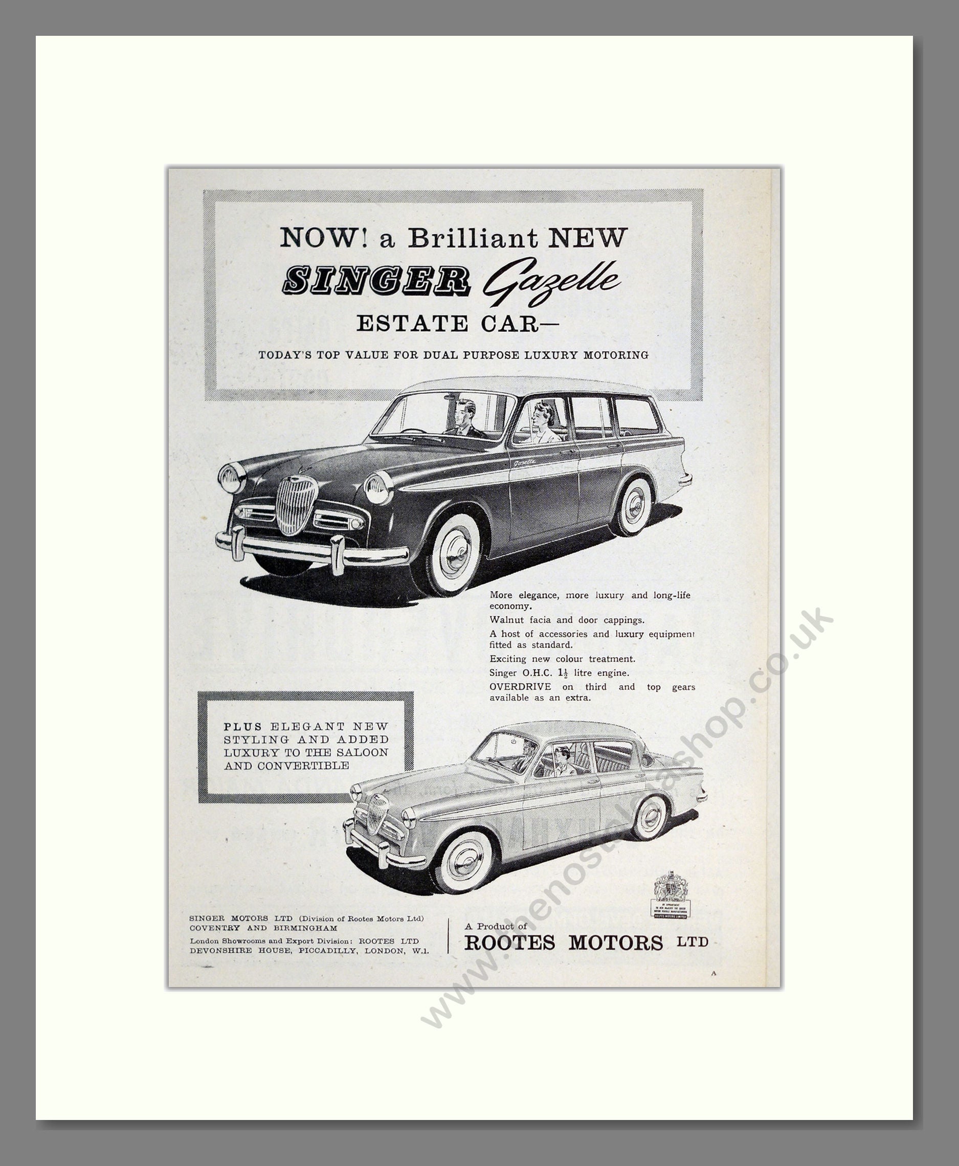 Singer - Gazelle. Vintage Advert 1957 (ref AD62008) – The Nostalgia Shop