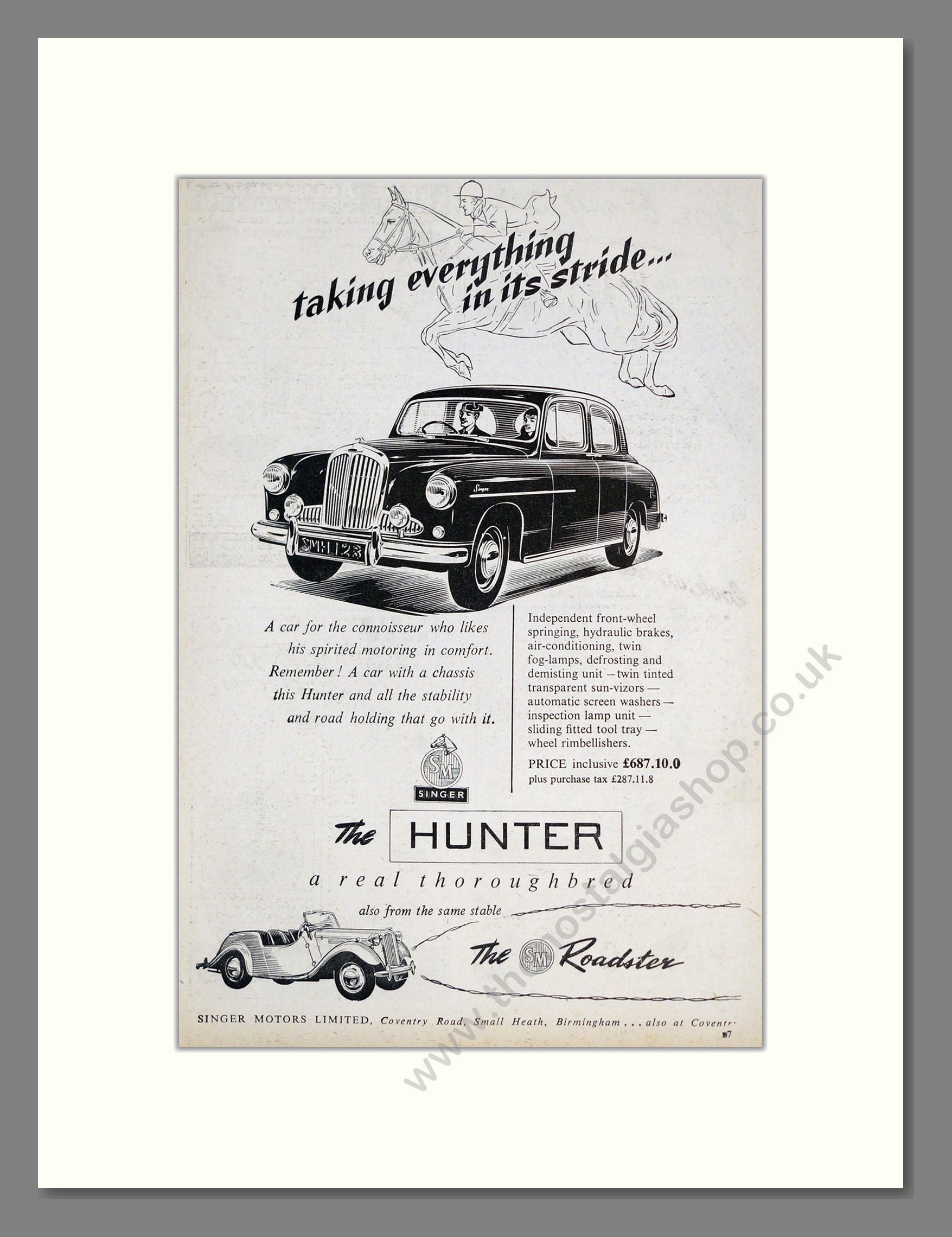 Singer - Hunter. Vintage Advert 1955 (ref AD62011) – The Nostalgia Shop